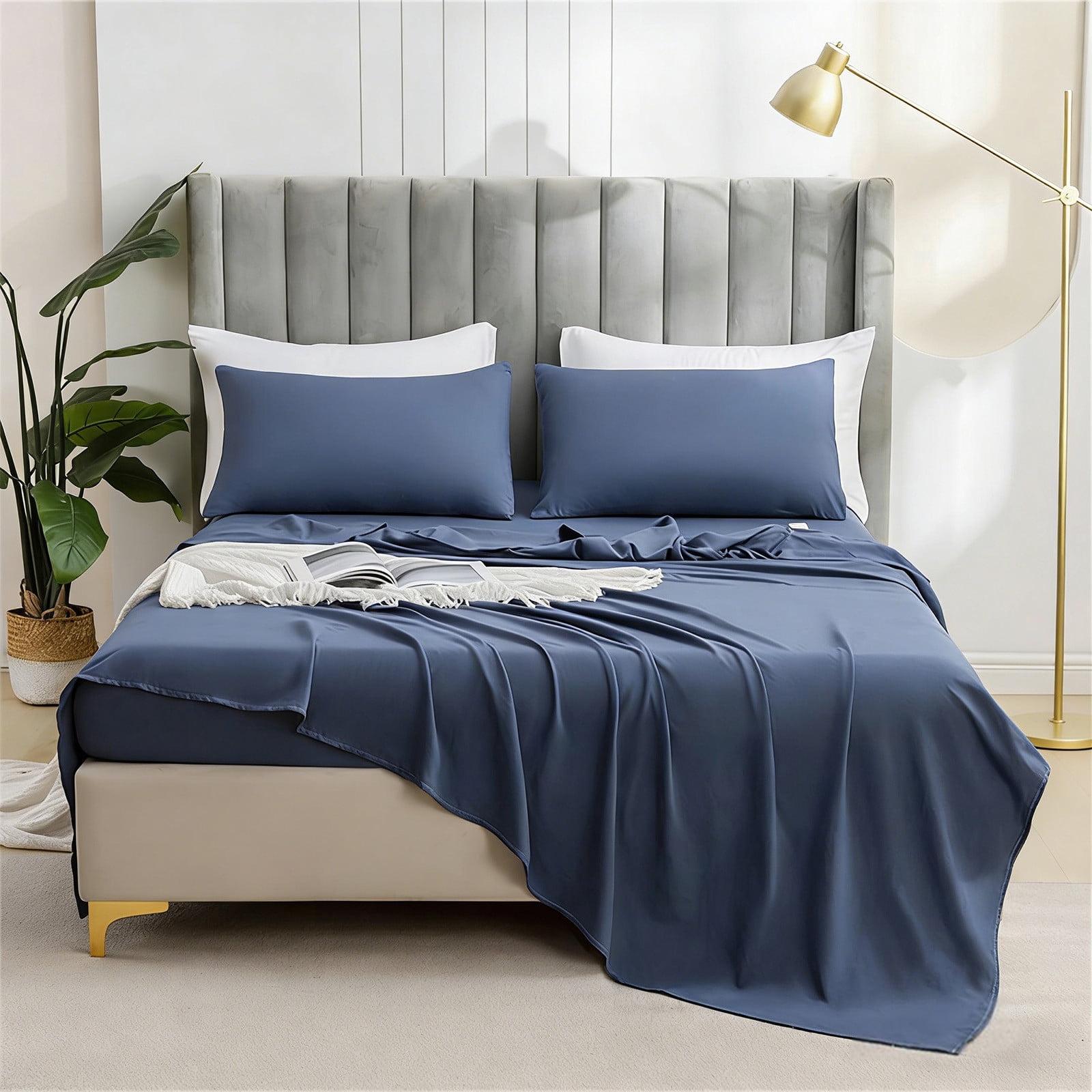 3-Piece Brushed Polyester Bed Sheet Set - 81x96in Flat Sheet & 2 ...