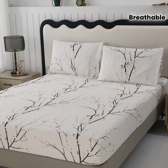 3-Piece Brushed Printed Pattern Bed Skirt Set - Soft, Comfortable ...