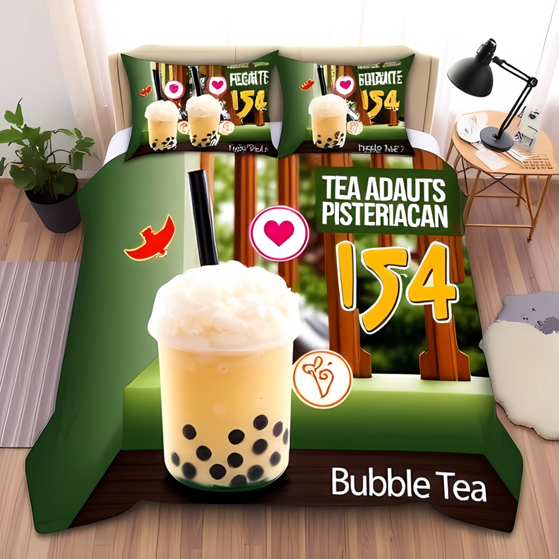 3-Piece Bubble Tea Duvet Cover Set - Vibrant Garden Design with Creamy ...