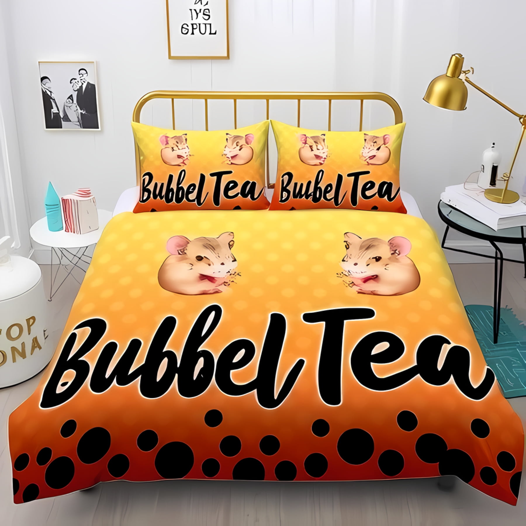 3-Piece Bubble Tea Duvet Cover Set with Playful Hamster Design - Cozy ...