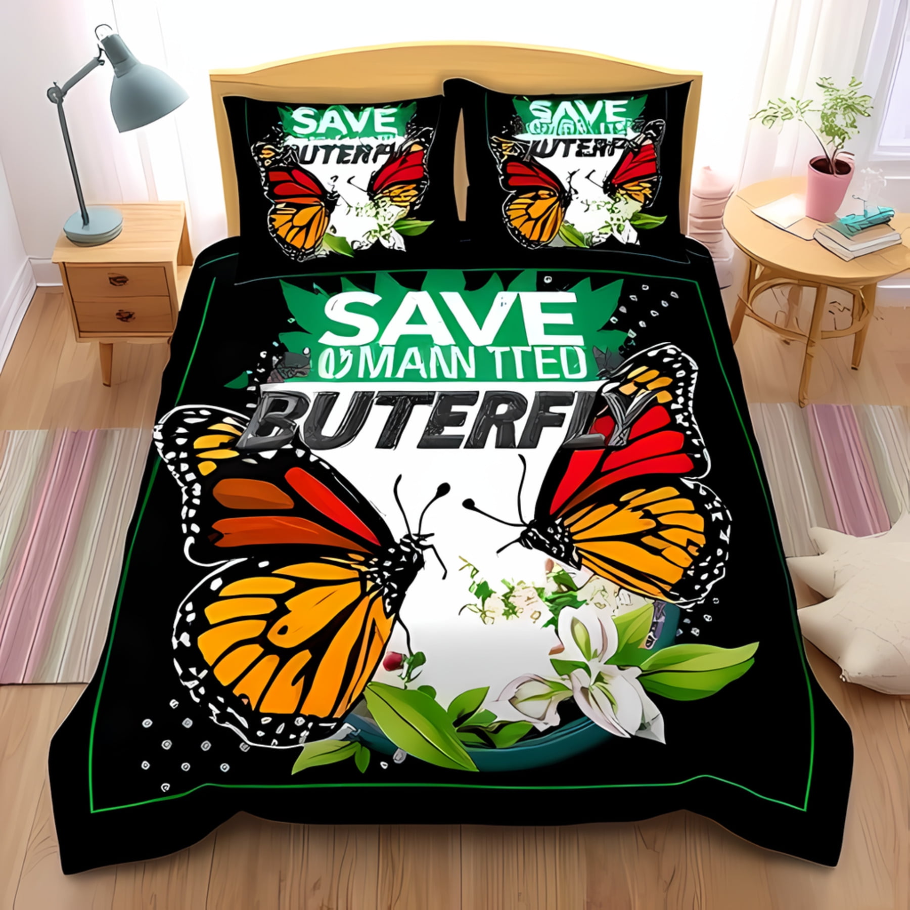 3-Piece Butterfly Conservation Duvet Cover Set - Vibrant Monarch Design ...