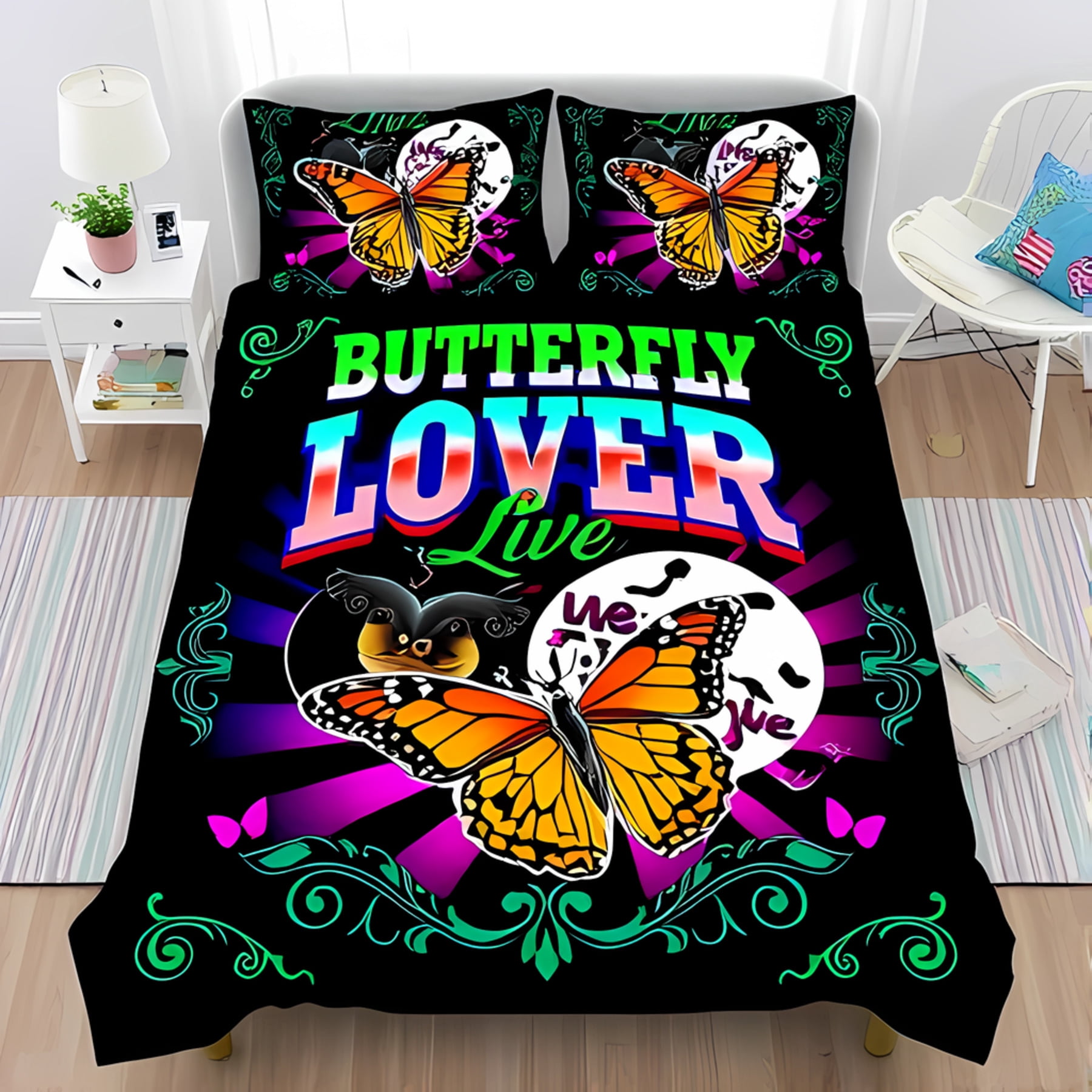 3-Piece Butterfly Lover Duvet Cover Set with Colorful Design Artistic ...