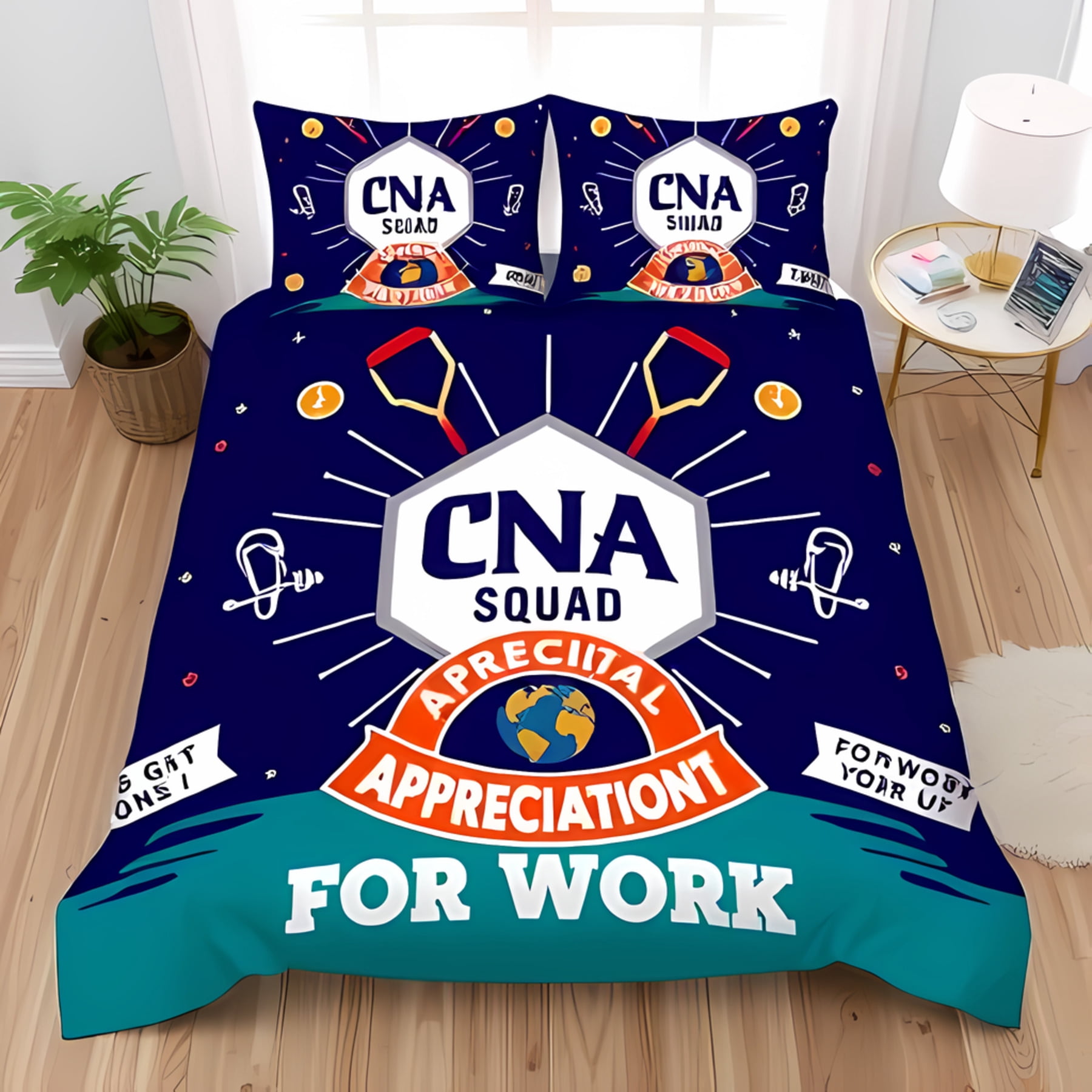 3-Piece CNA Duvet Cover Set - Vibrant Blue with Bold 'CNA' Design ...