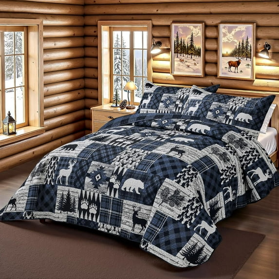 3 Piece Cabin Full/Queen Quilt Sets Farmhouse Rustic Reversible ...