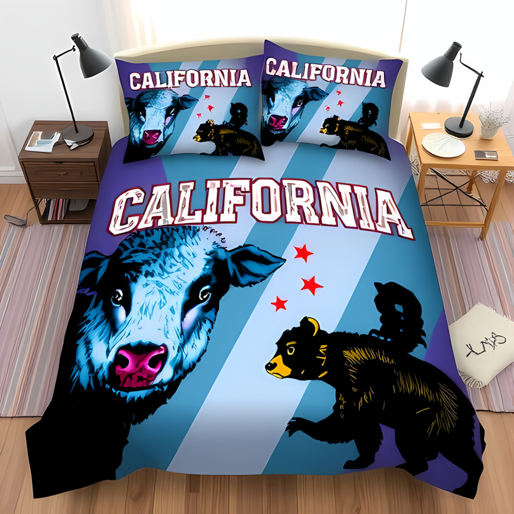 3-Piece California Duvet Cover Set - Bold White 'CALIFORNIA' Design ...