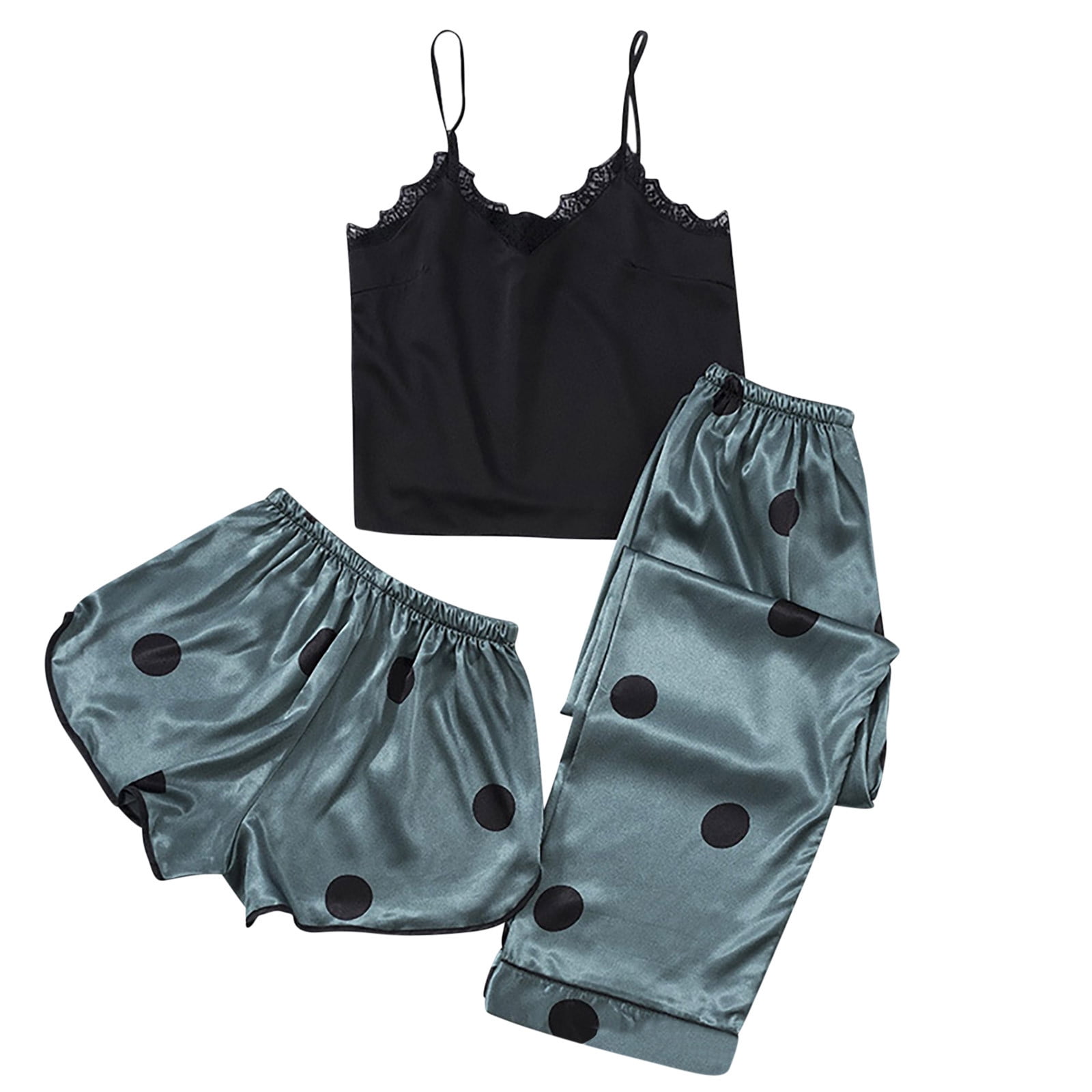 3 Piece Cami Pajamas Set Loungewear 3PCS Shorts Outfits and Spaghetti ...