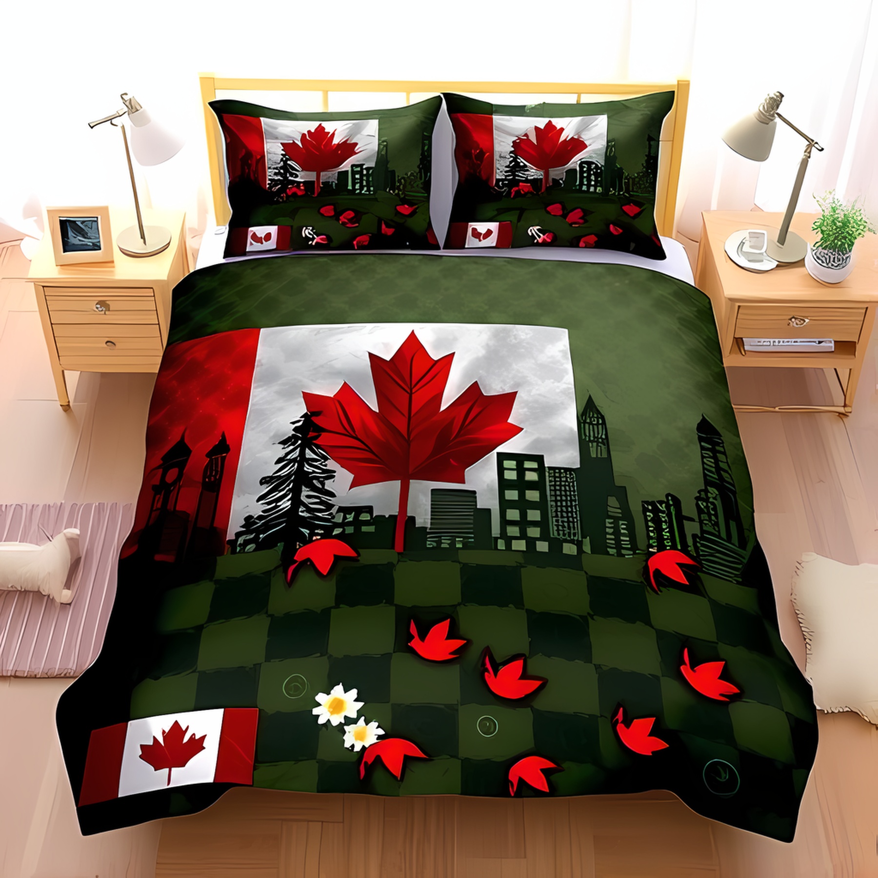 3-Piece Canadian Flag Duvet Cover Set with Design & Matching ...