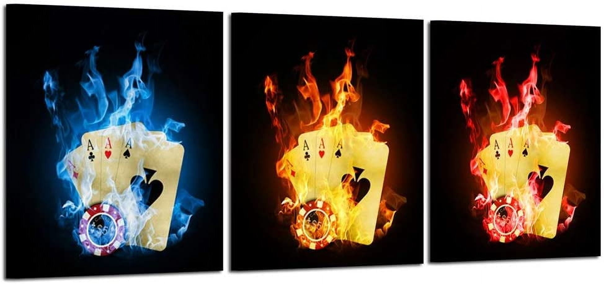 3 Piece Canvas Prints Old Vintage Poker Cards and Gambling Chip with ...