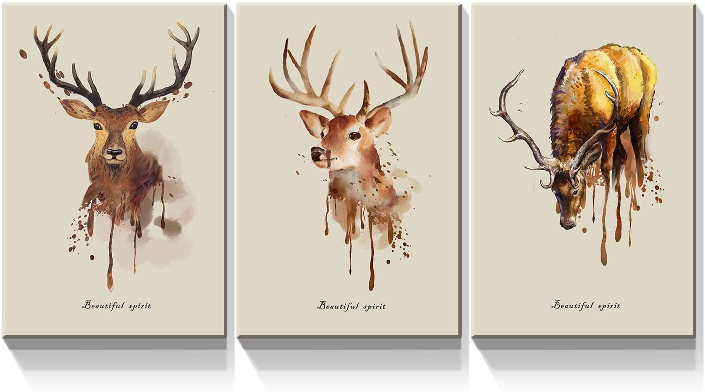 3 Piece Canvas Wall Art - Abstract Elk Wall Art for Living Room Modern ...