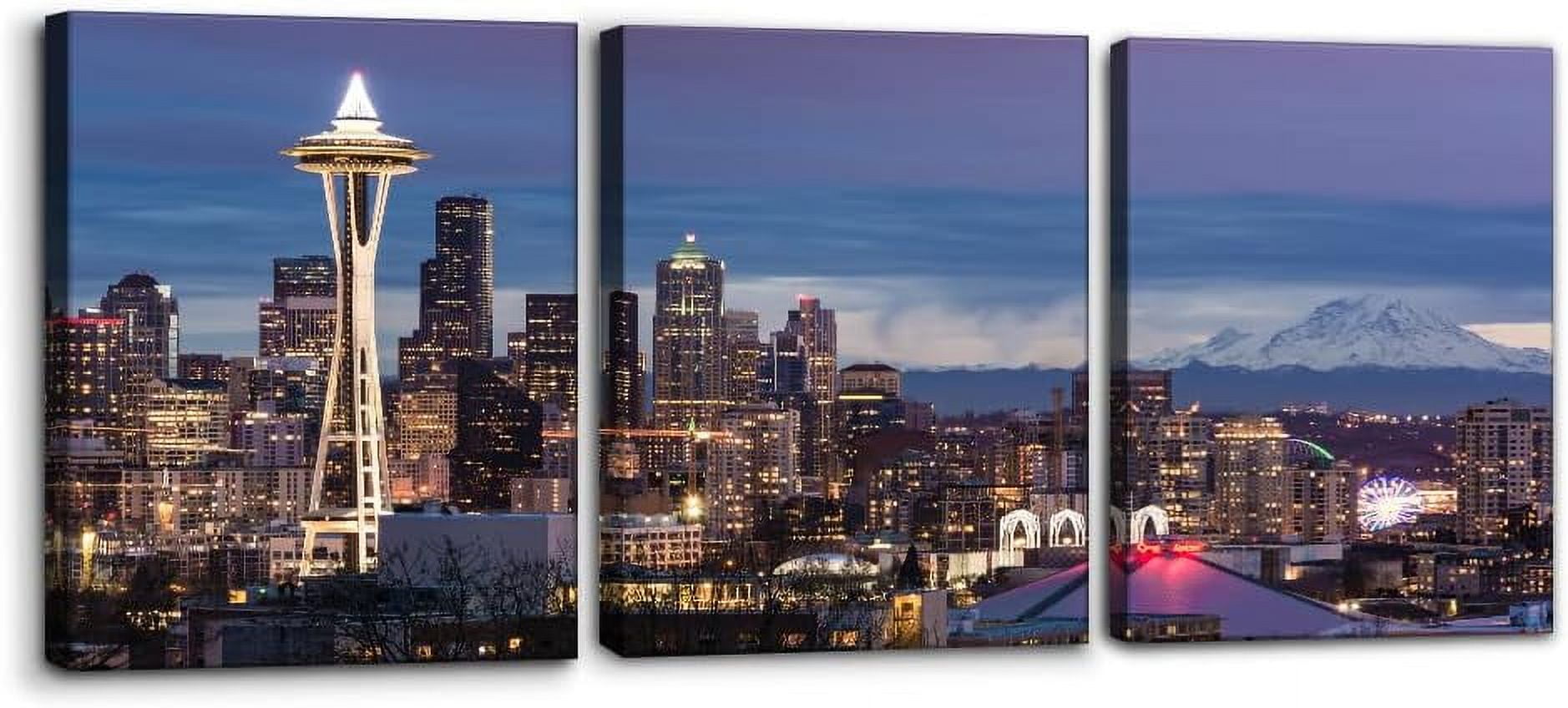 3 Piece Canvas Wall Art City Seattle Skyline at Sunset Wall Pictures ...