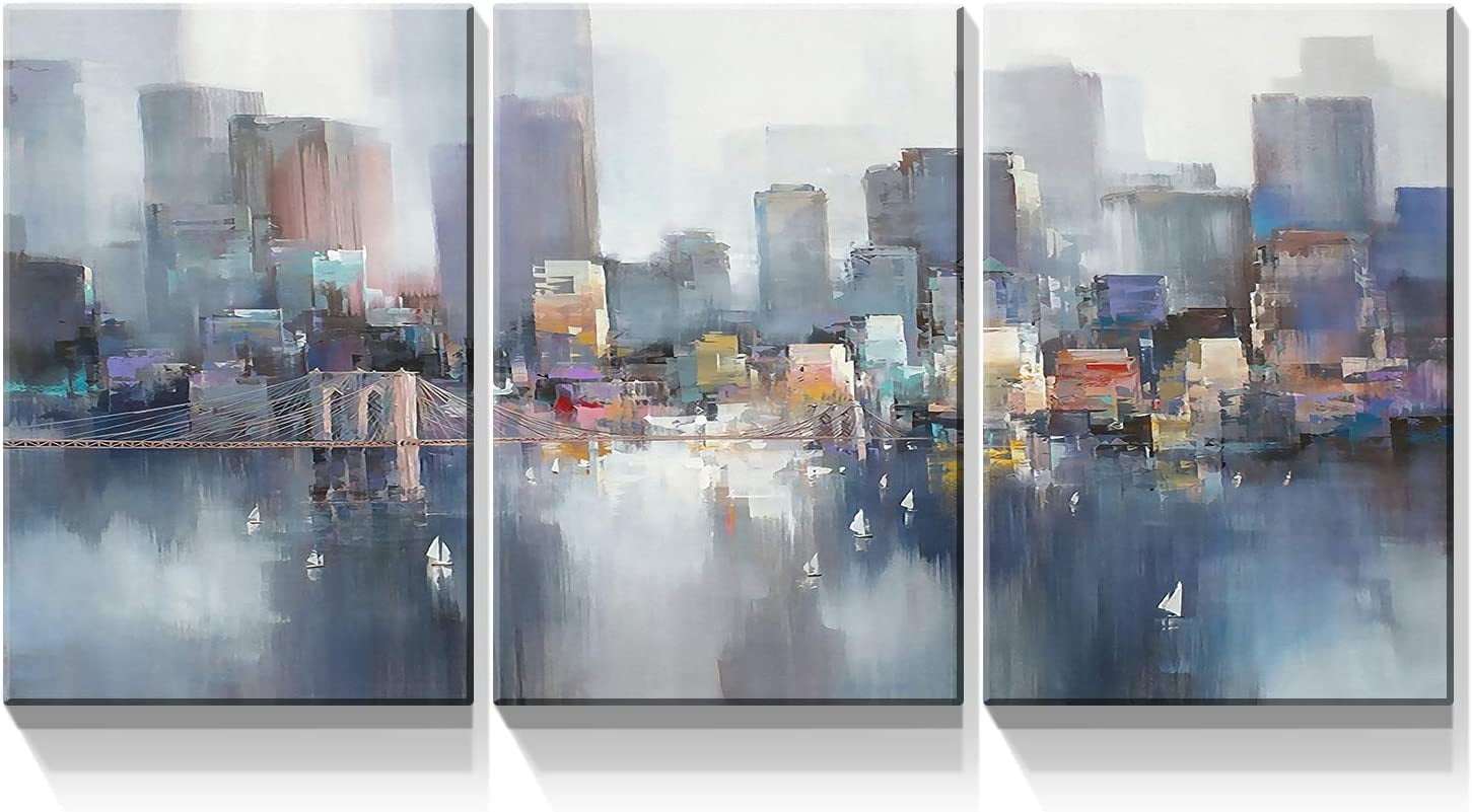 3 Piece Canvas Wall Art Prints Abstract Cityscape Brooklyn Bridge ...