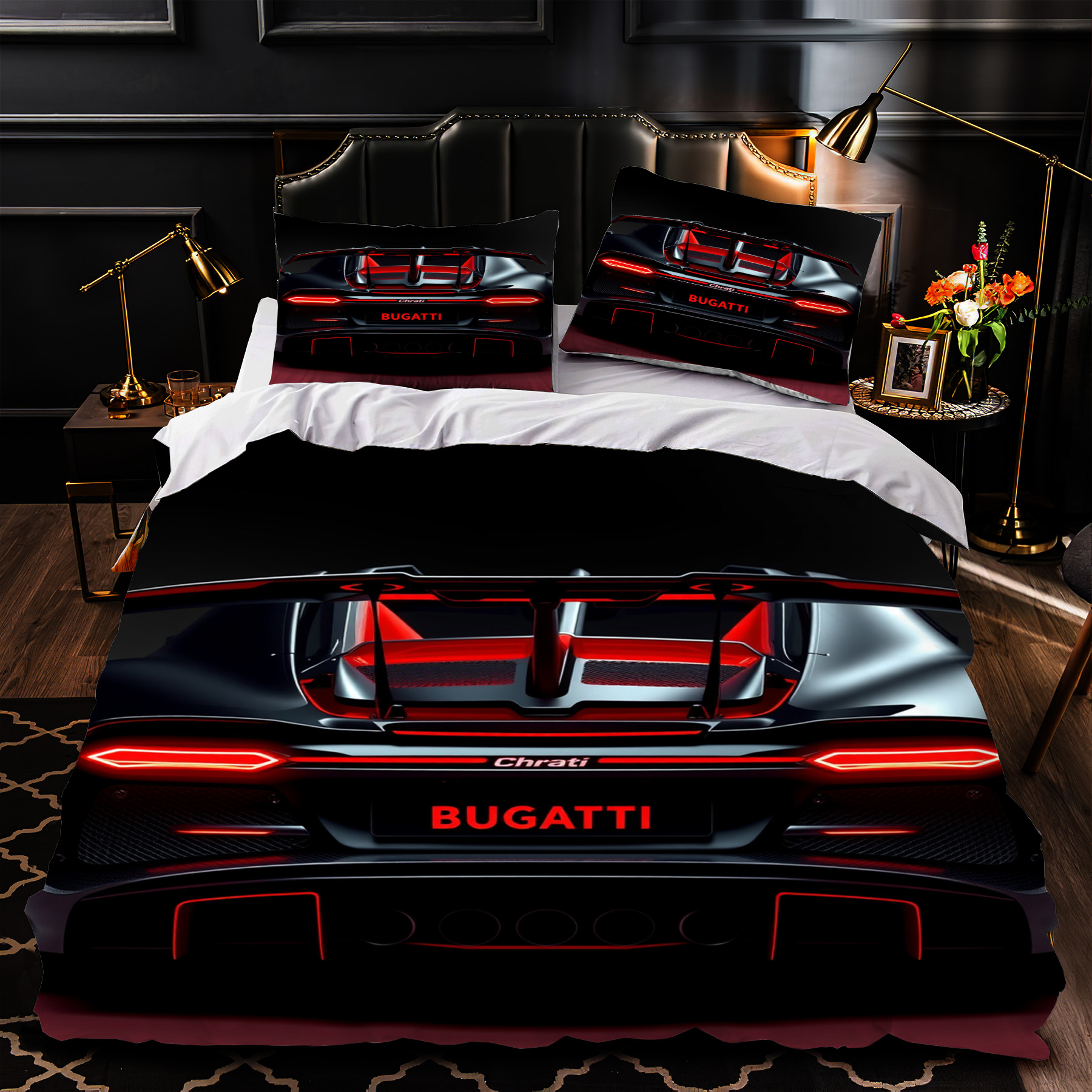 3-Piece Car Design Duvet Cover Set - Sleek Black and Red Bedding with ...