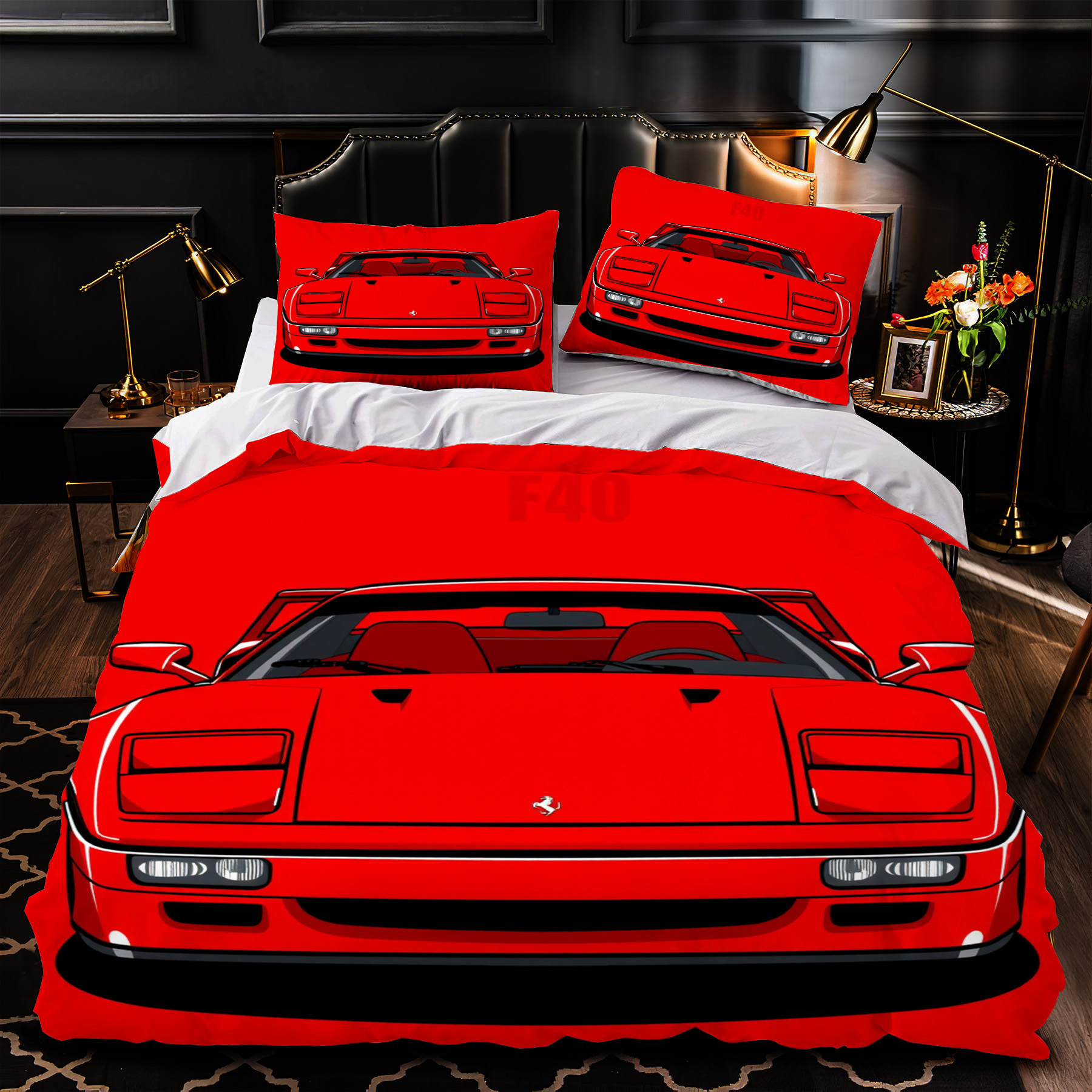 3-Piece Car-Themed Duvet Cover Set - Luxurious Red Sports Car Design ...