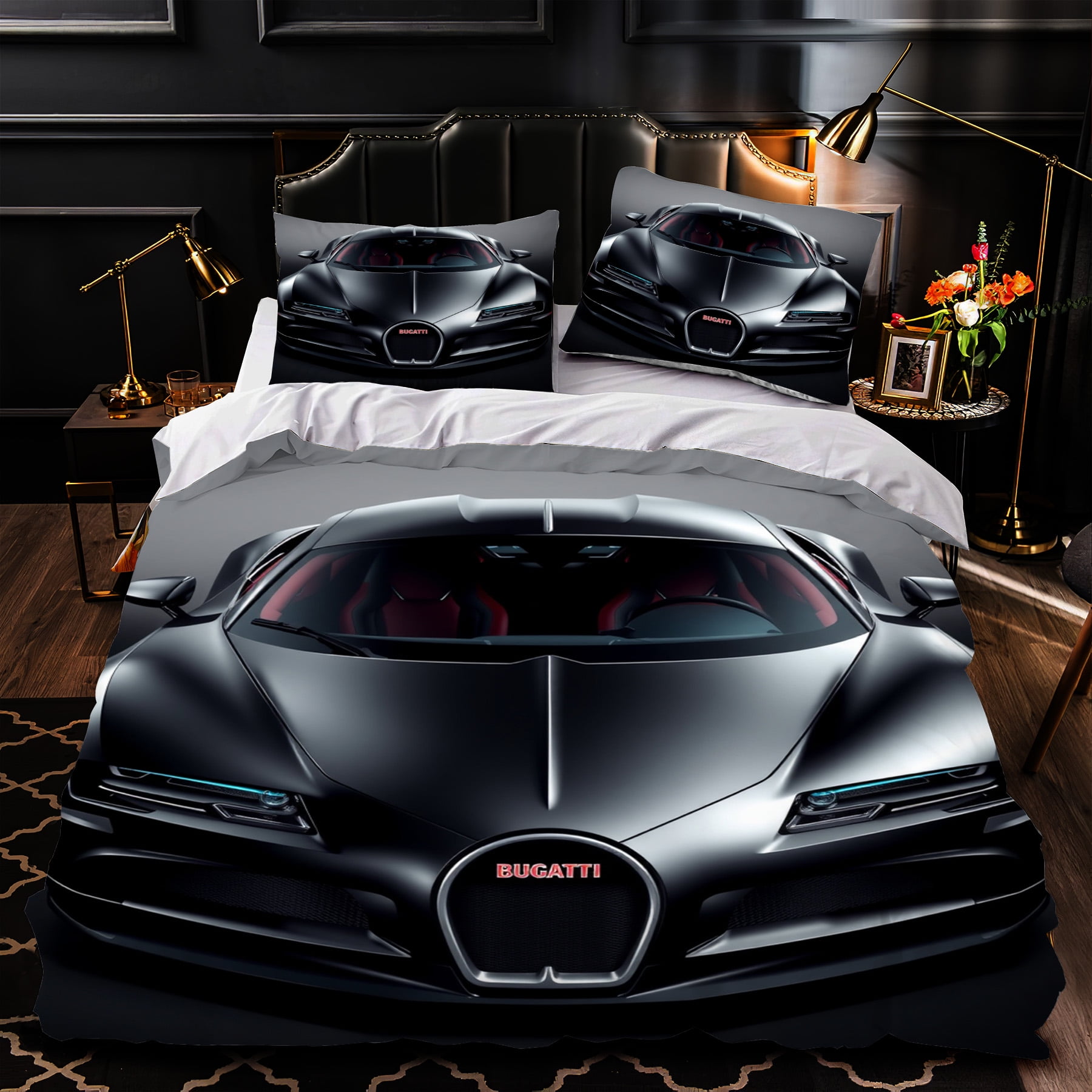 3-Piece Car-Themed Duvet Cover Set - Sleek Black Design with Matching ...