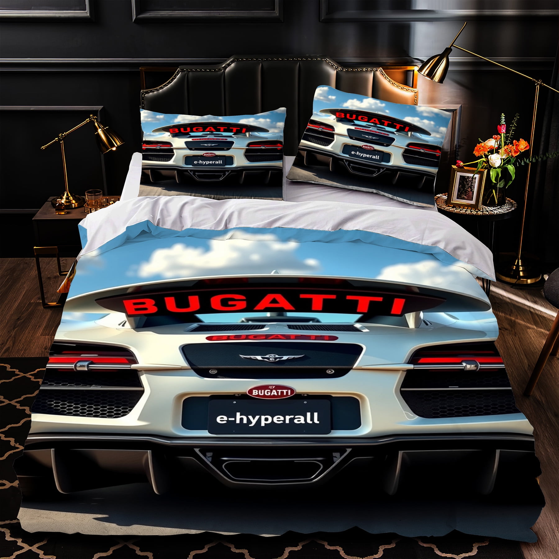 3-Piece Car-Themed Duvet Cover Set with Elegant Headboard Design ...