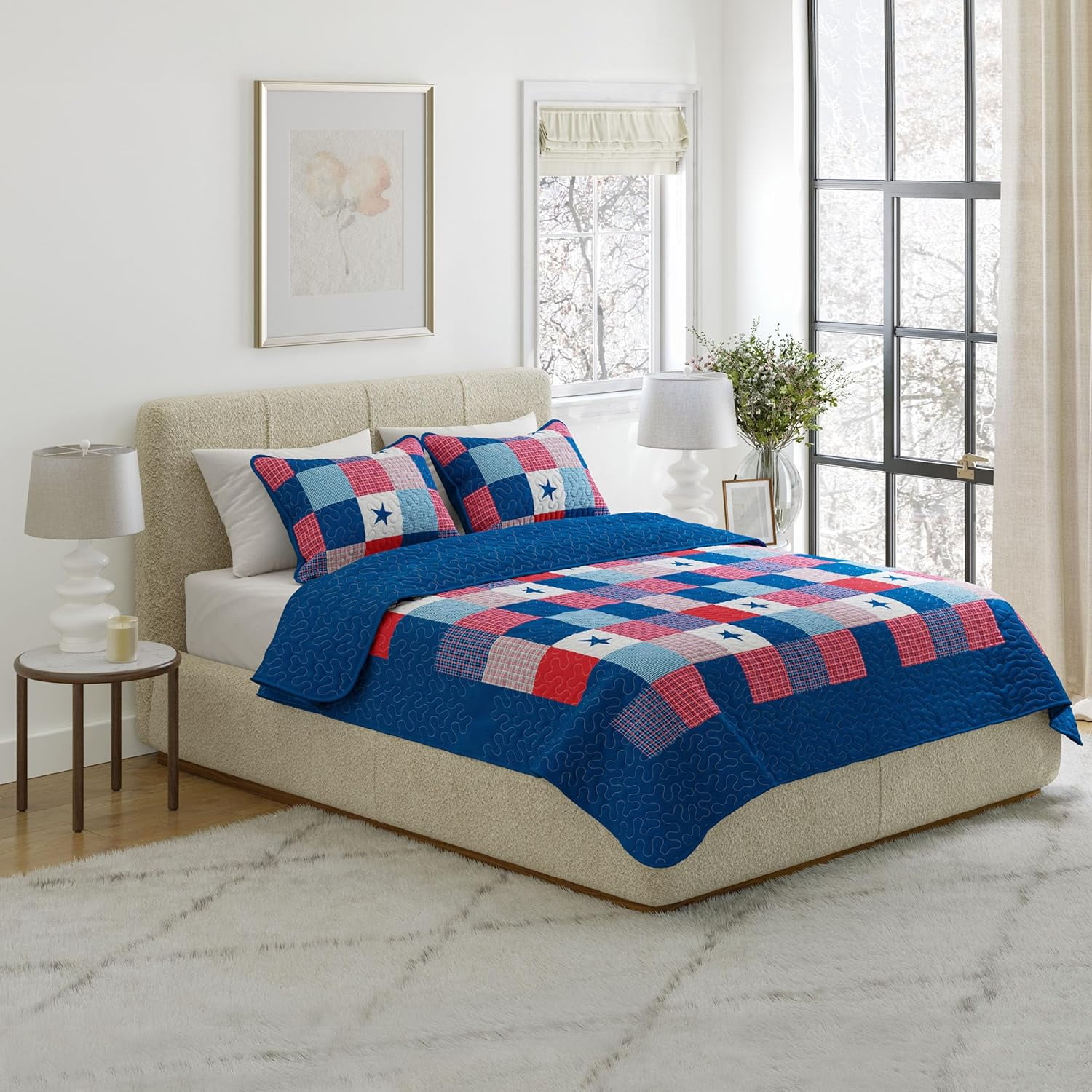 3-Piece Caroline Patriotic Quilt Set - Microfiber Americana Stars and ...