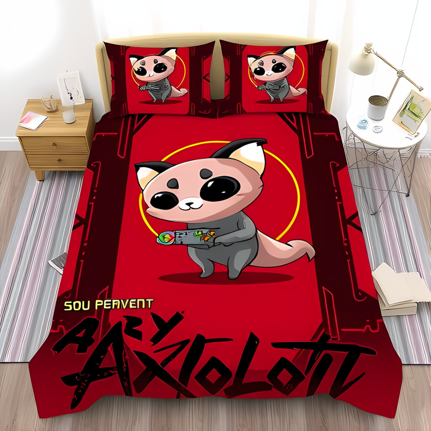 3-Piece Cartoon Axolotl Duvet Cover Set - Playful Gaming Theme with ...