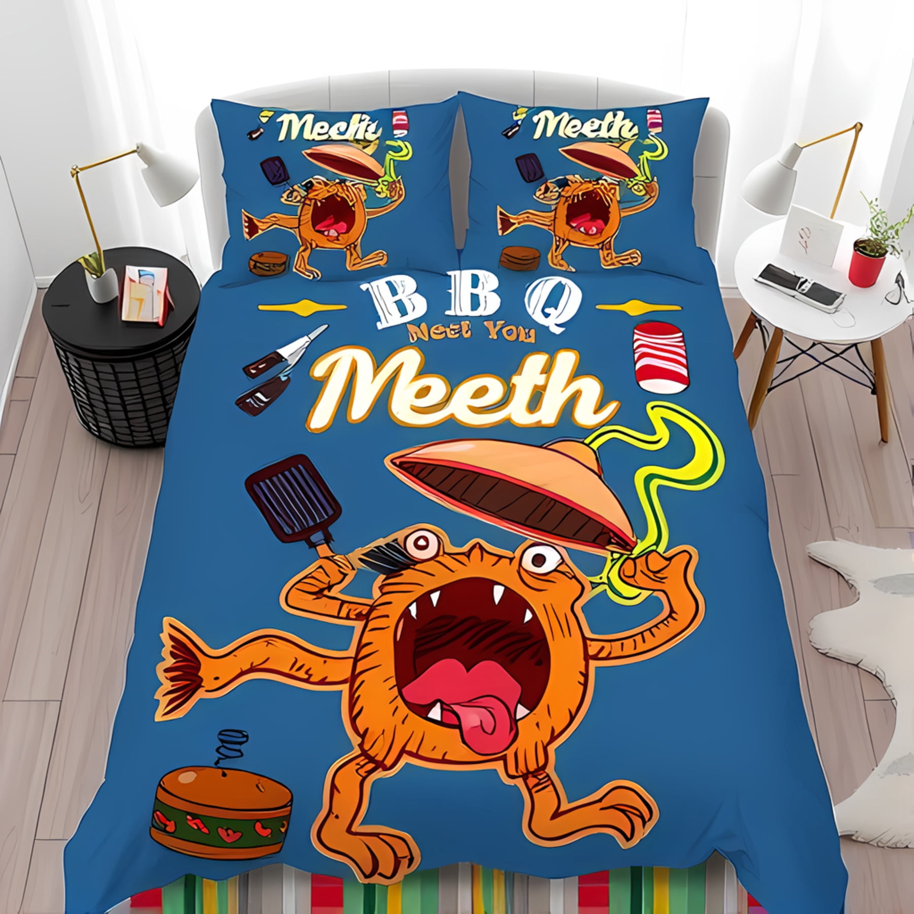3-Piece Cartoon BBQ Duvet Cover Set - Playful Creature Design with ...