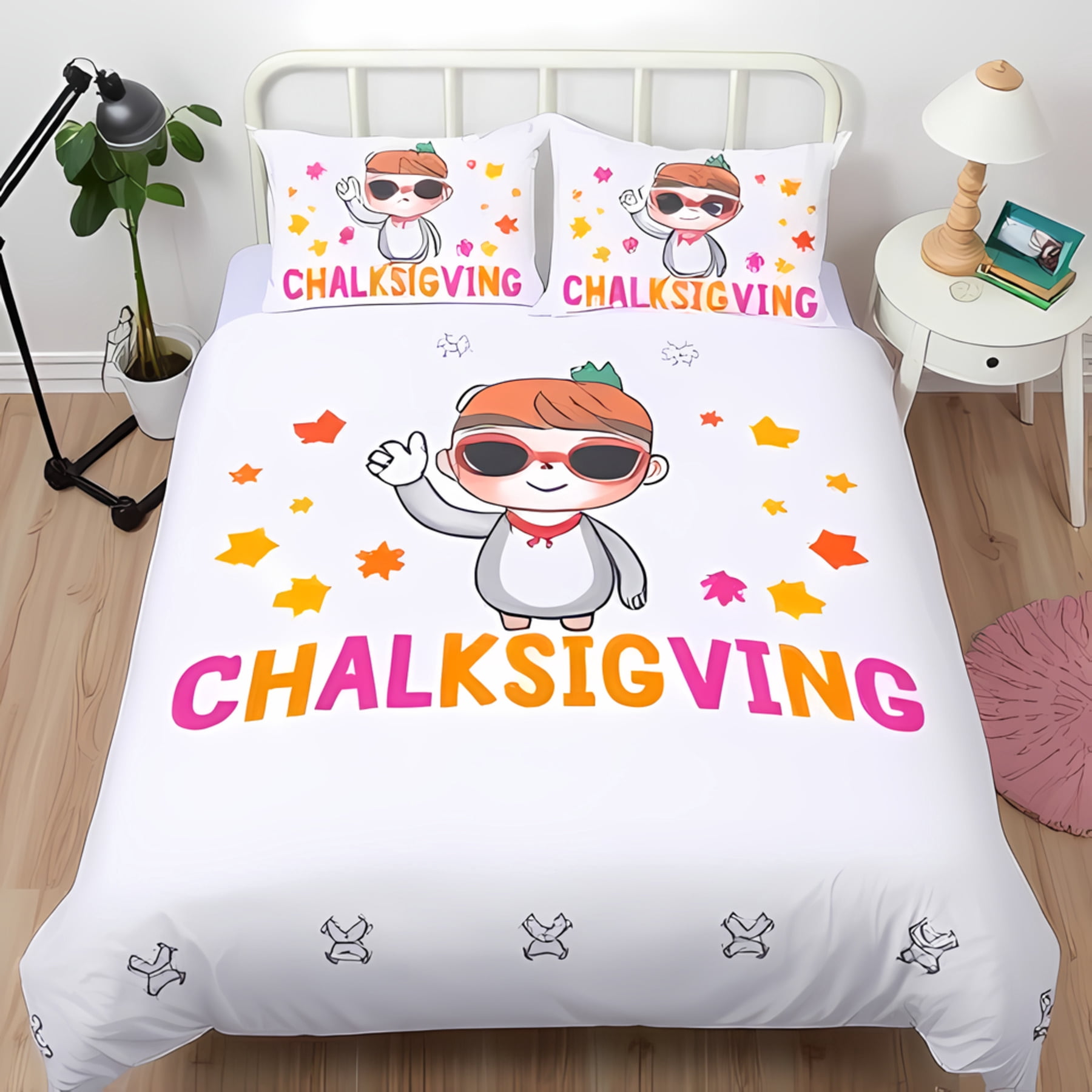 3-Piece Cartoon Bedding Set - Playful " CHALKSIGVING " Duvet Cover with ...