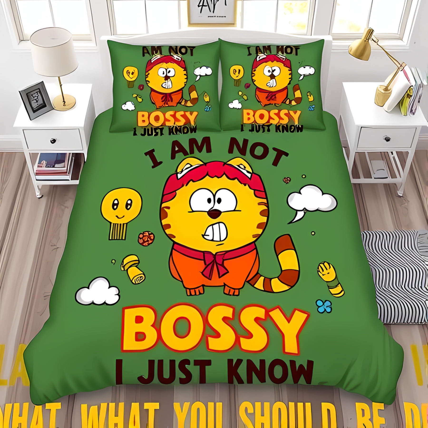 3-Piece Cartoon Cat Duvet Cover Set - Playful Design with " I AM NOT ...