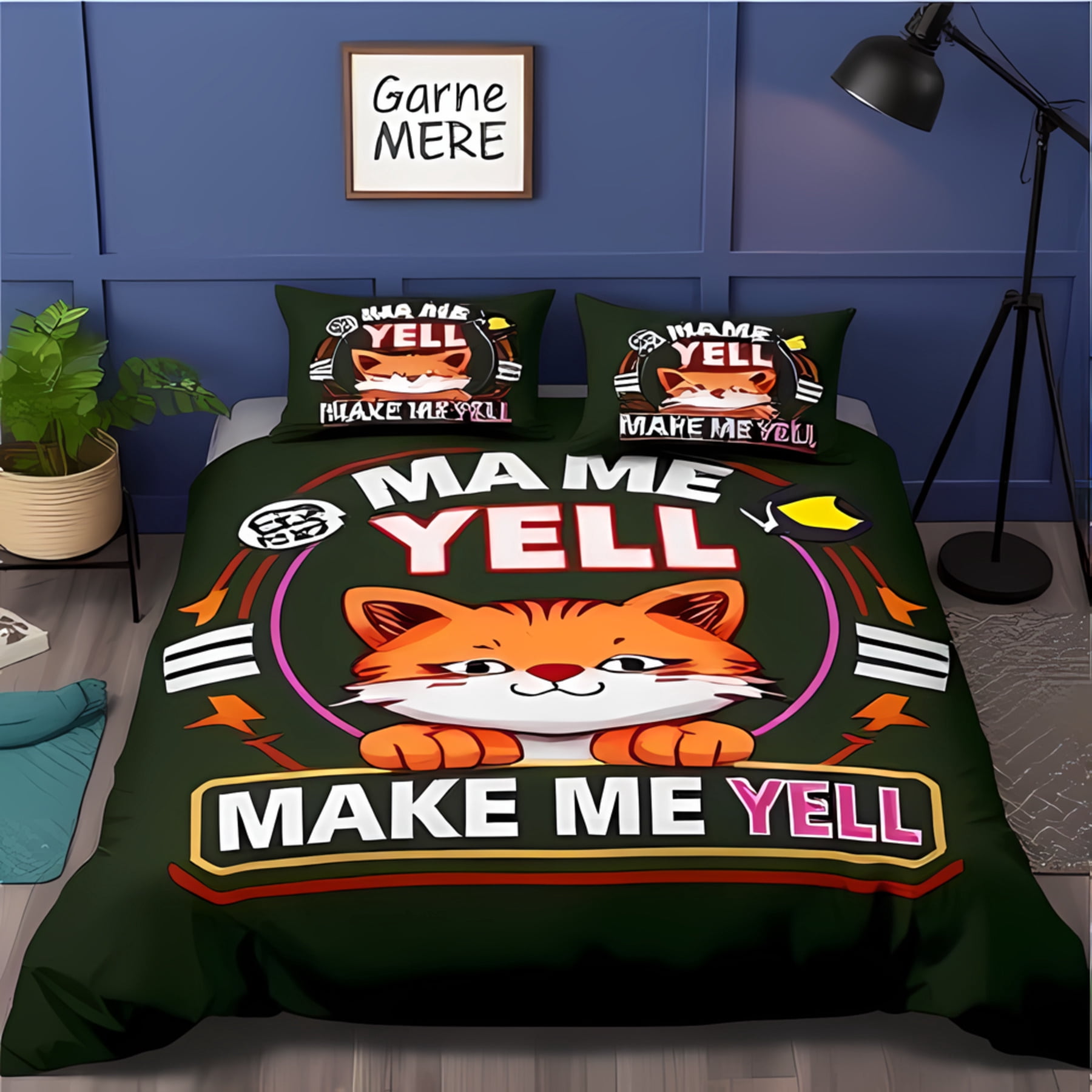3-Piece Cartoon Cat Duvet Cover Set - Playful Orange Cat Design with ...