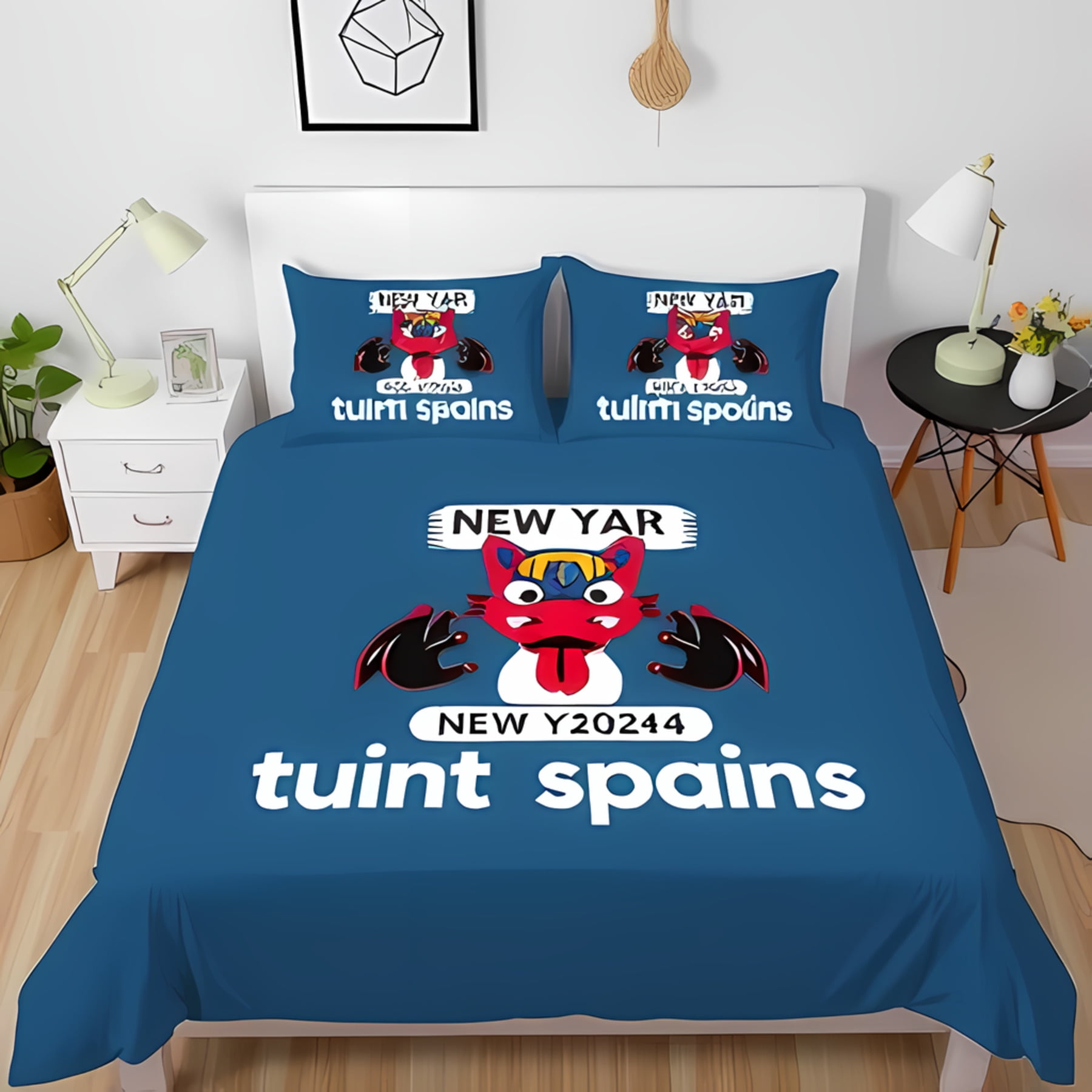 3-Piece Cartoon Cat Duvet Cover Set - Playful Red & Black Cat Design ...