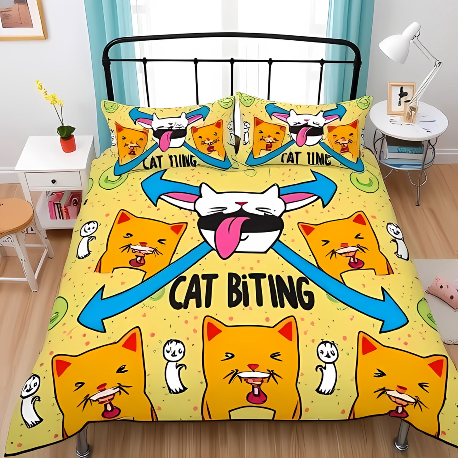 3-Piece Cartoon Cat Duvet Cover Set - Whimsical Design with Playful ...