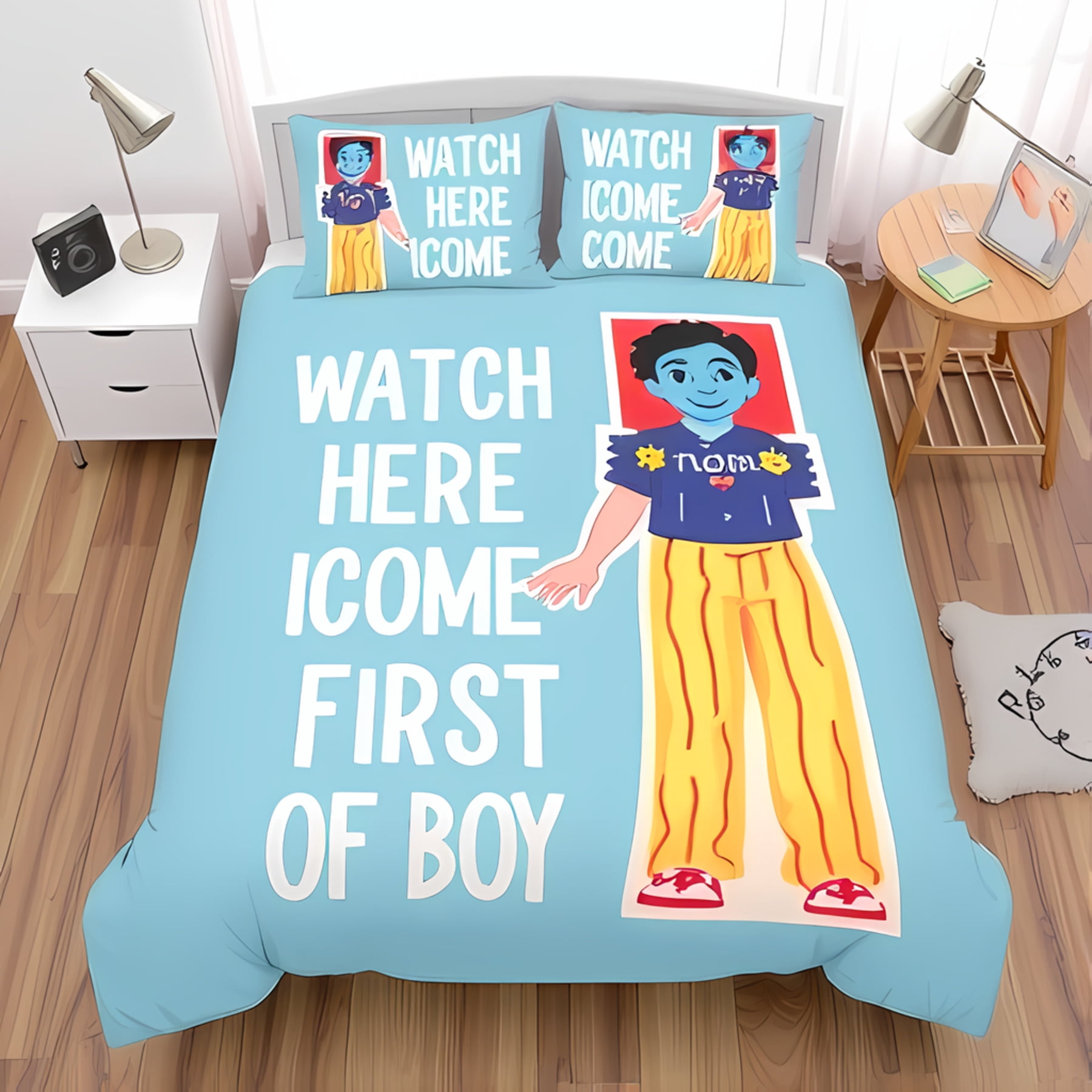 3-Piece Cartoon Character Duvet Cover Set - Cheerful Design with Bright ...