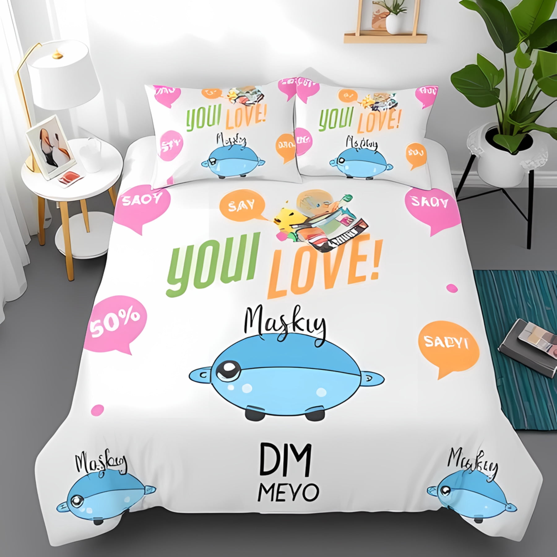 3-Piece Cartoon Character Duvet Cover Set - Colorful Playful Design ...