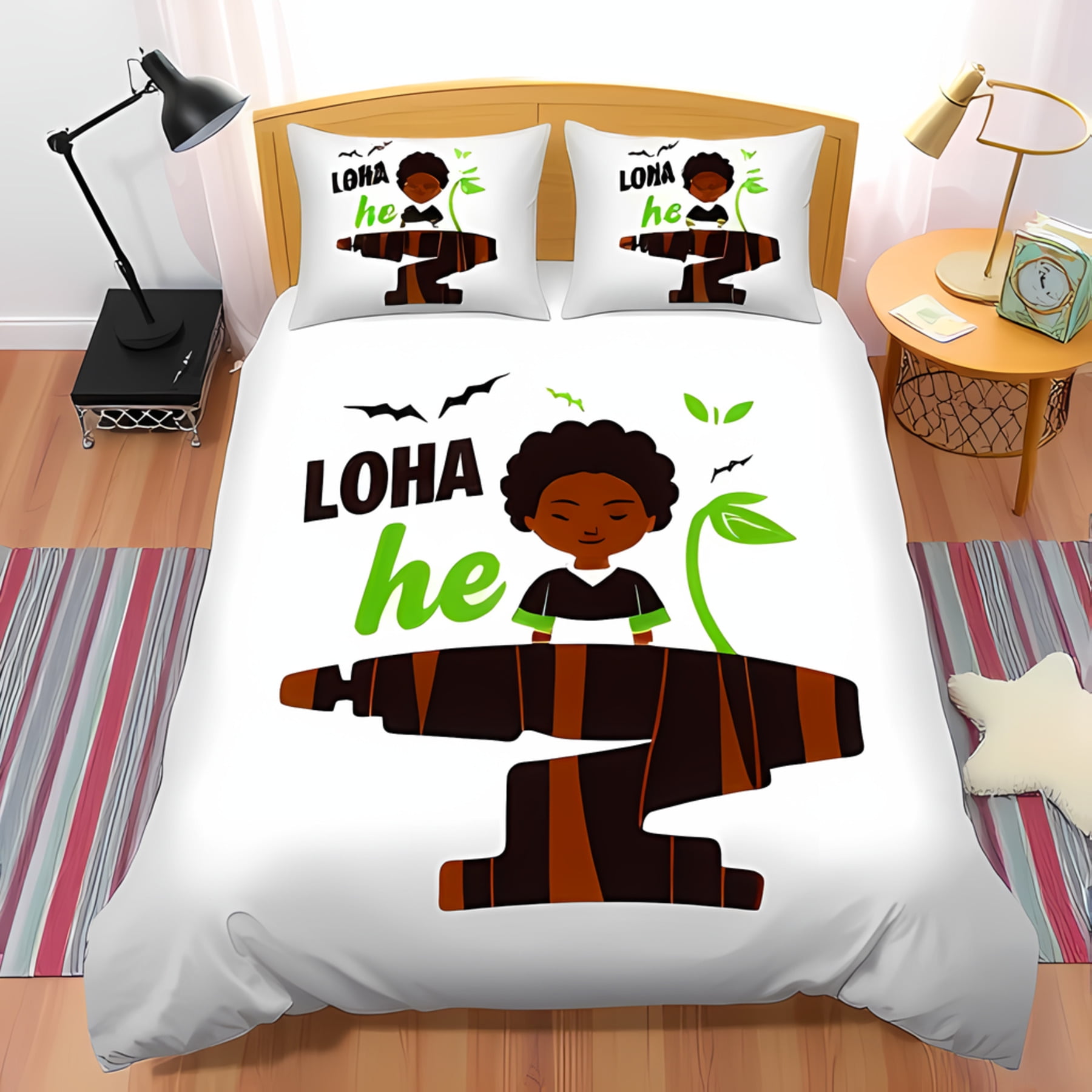 3-Piece Cartoon Character Duvet Cover Set - Curly Hair Design with ...