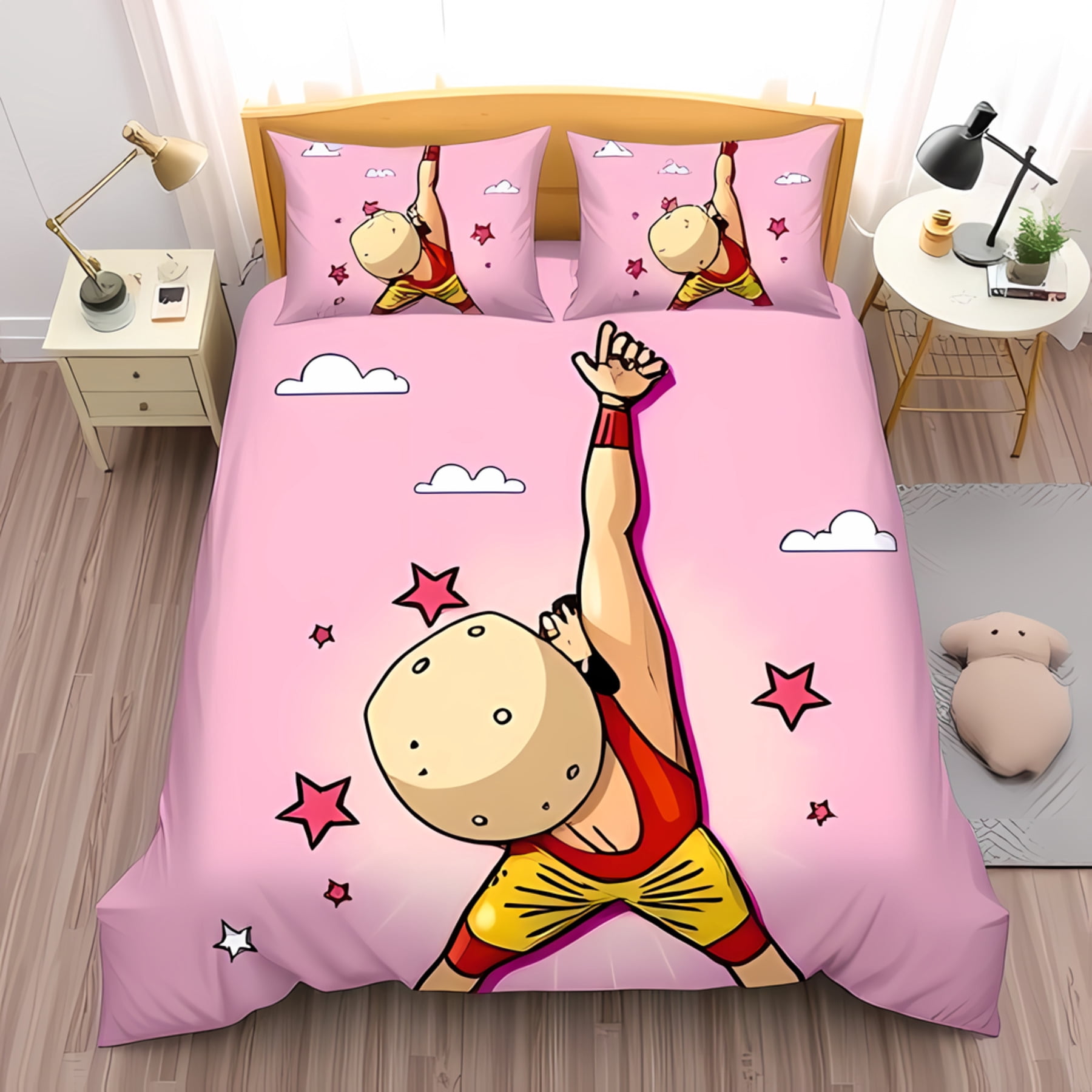 3-Piece Cartoon Character Duvet Cover Set - Pink Bedspread with Stars ...