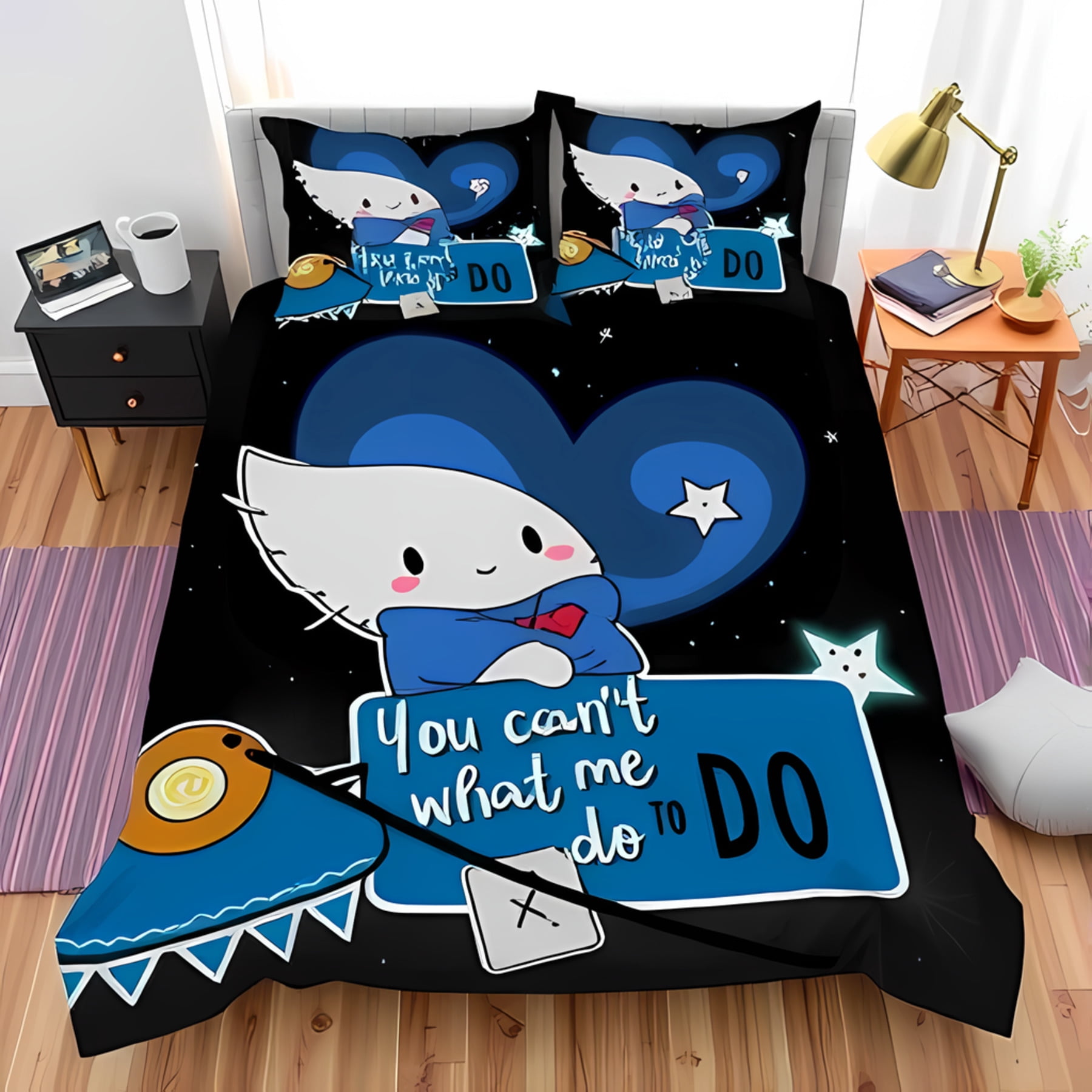 3-Piece Cartoon Character Duvet Cover Set - Playful Blue Heart Stars ...