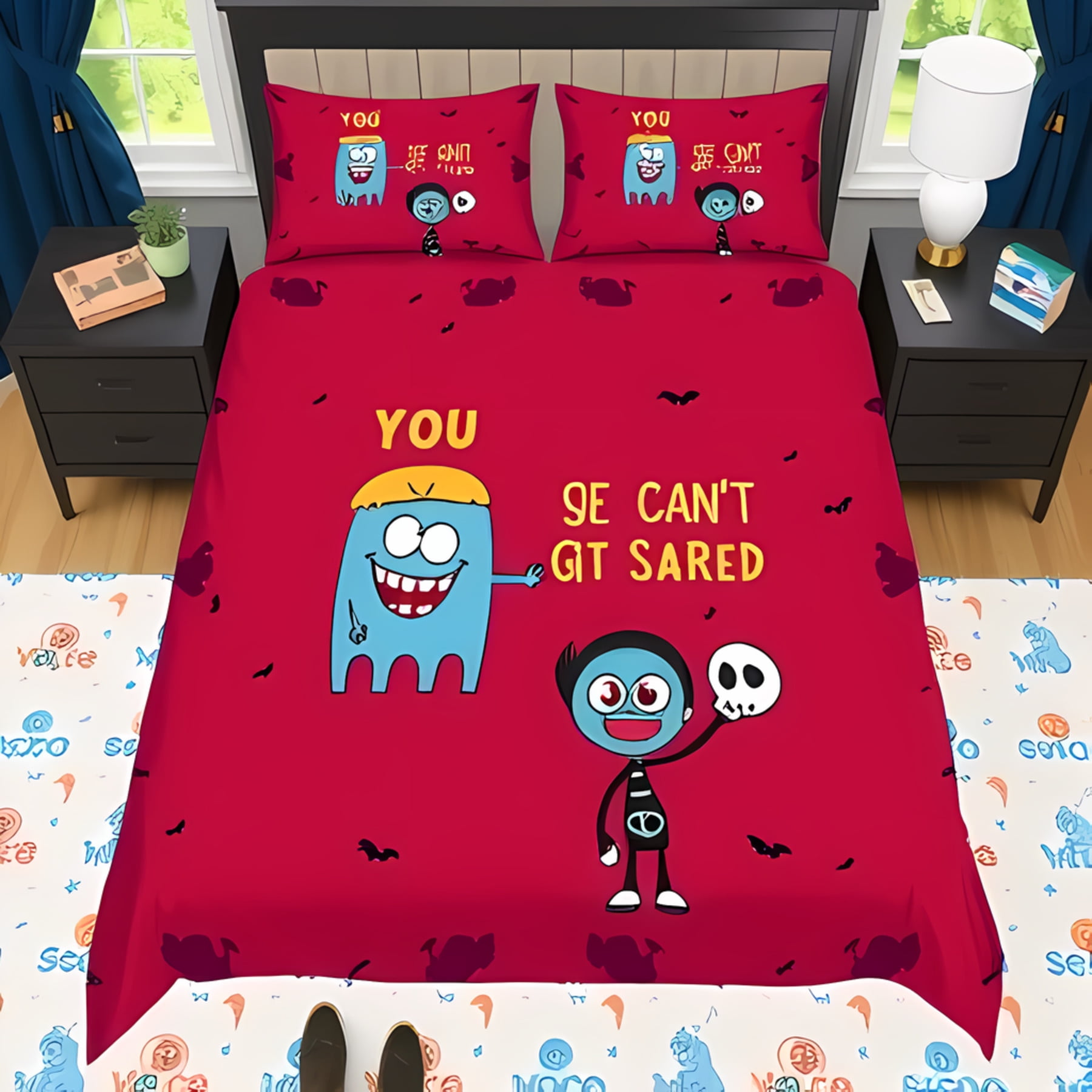 3-Piece Cartoon Character Duvet Cover Set - Playful Red Bedspread with ...