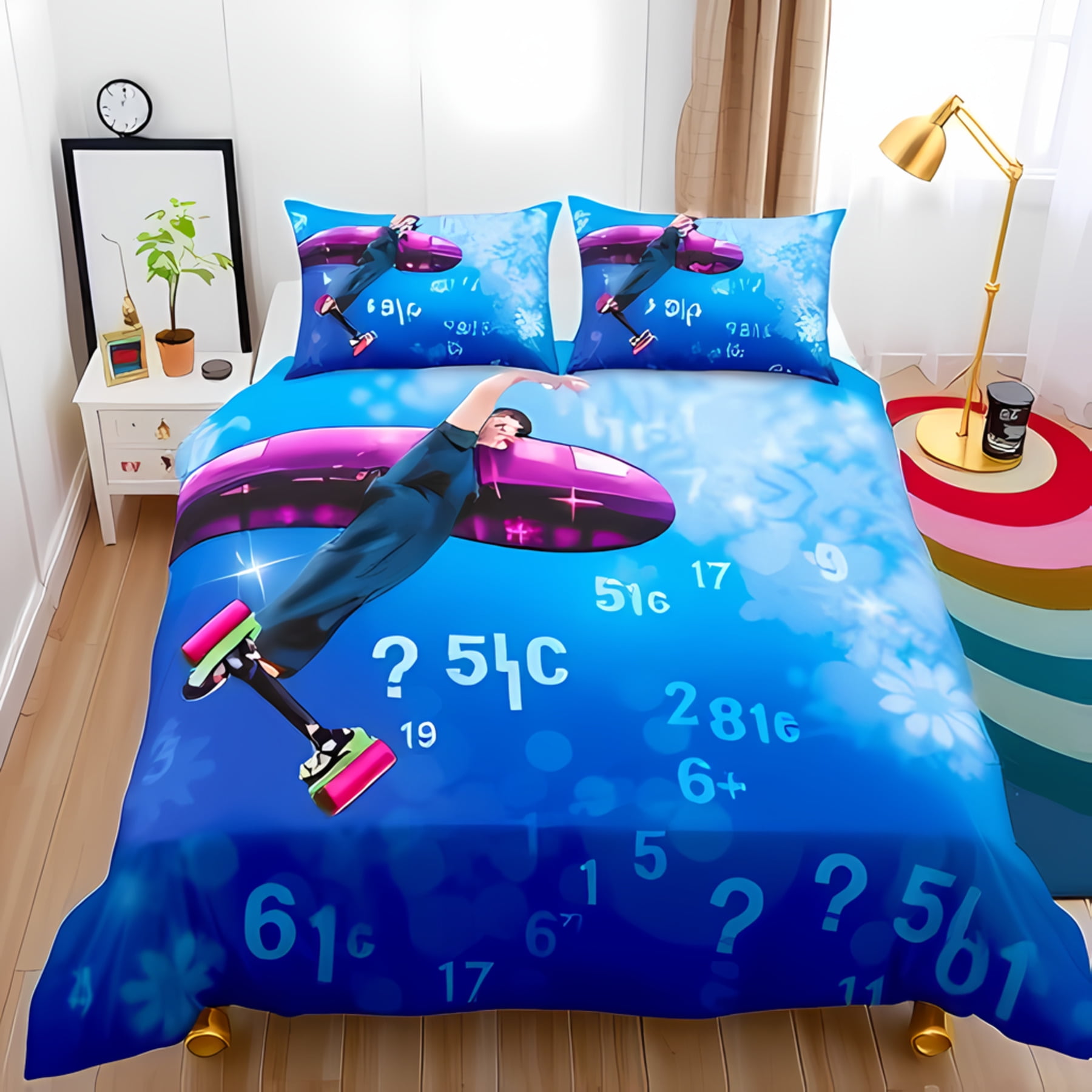 3-Piece Cartoon Character Duvet Cover Set - Vibrant Blue with Playful ...