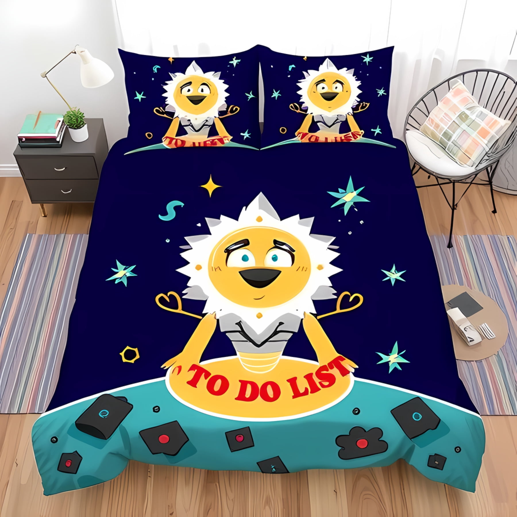 3-Piece Cartoon Character Duvet Cover Set with Cheerful Design Stars ...