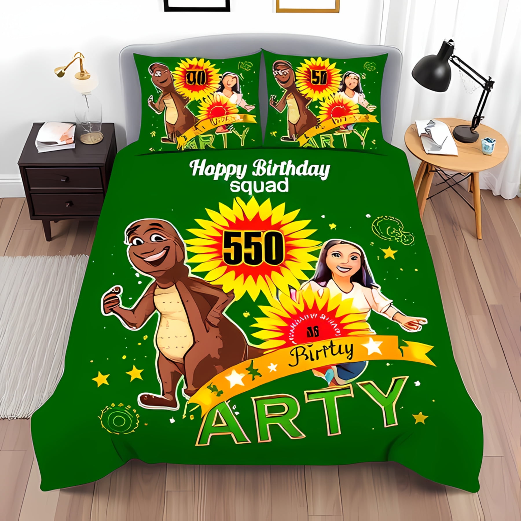 3-Piece Cartoon Character Duvet Cover Set with Happy Birthday Theme ...