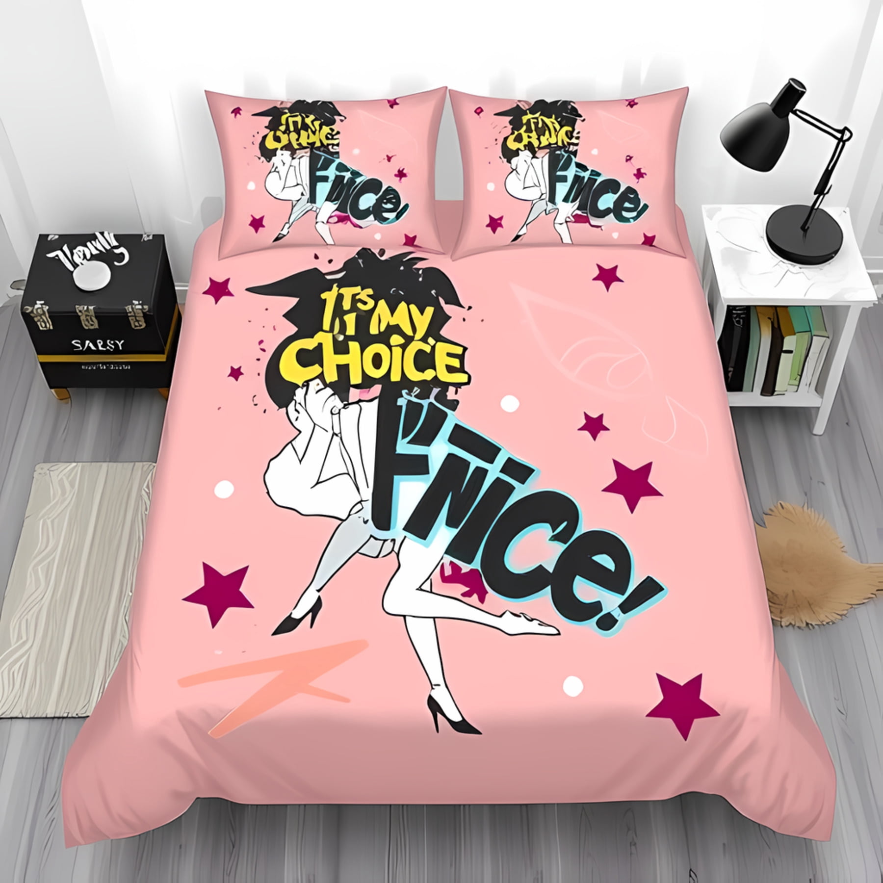 3-Piece Cartoon Character Duvet Cover Set with Stars & Bold Text " It's ...
