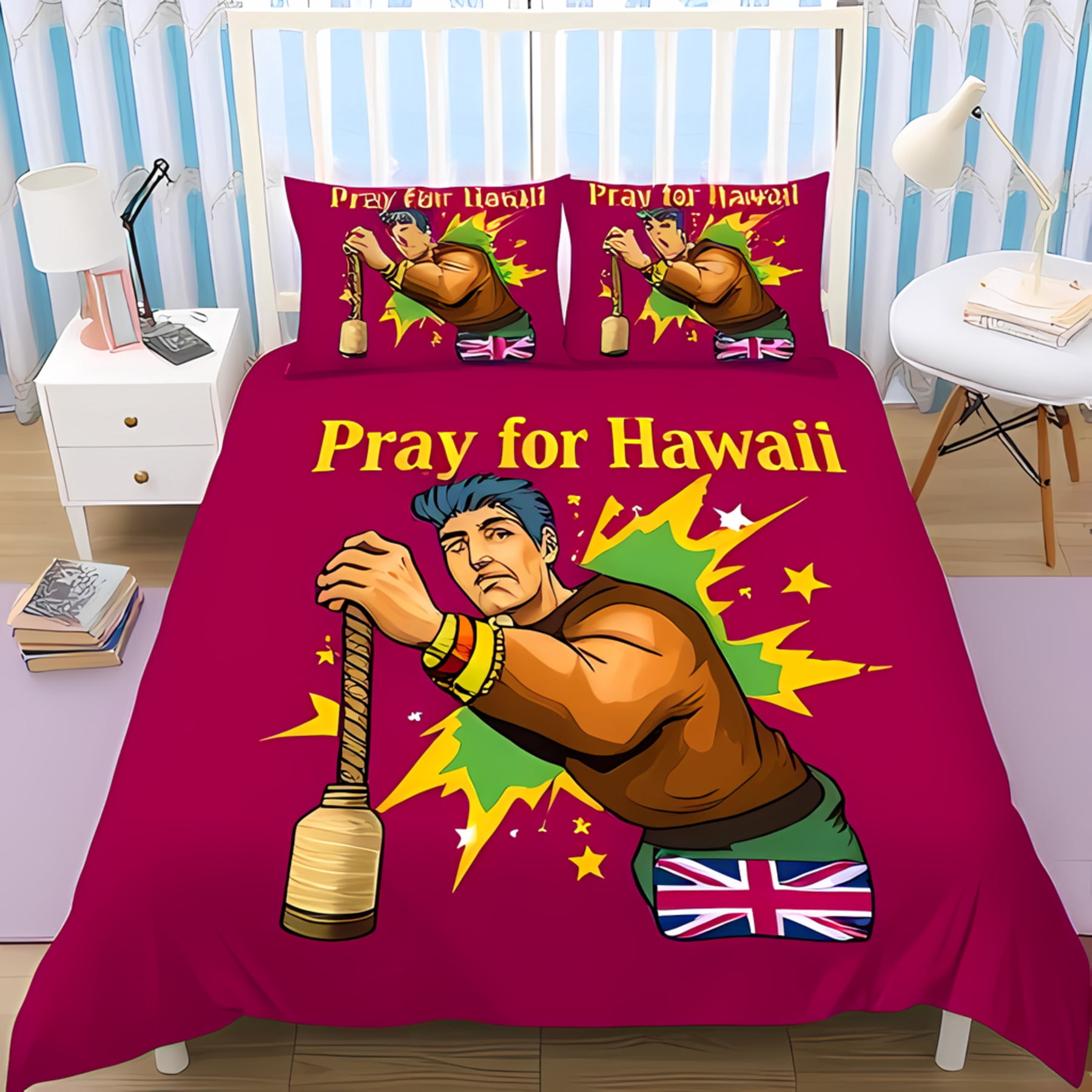 3-Piece Cartoon Character Duvet Cover Set with Vibrant Red Design Blue ...