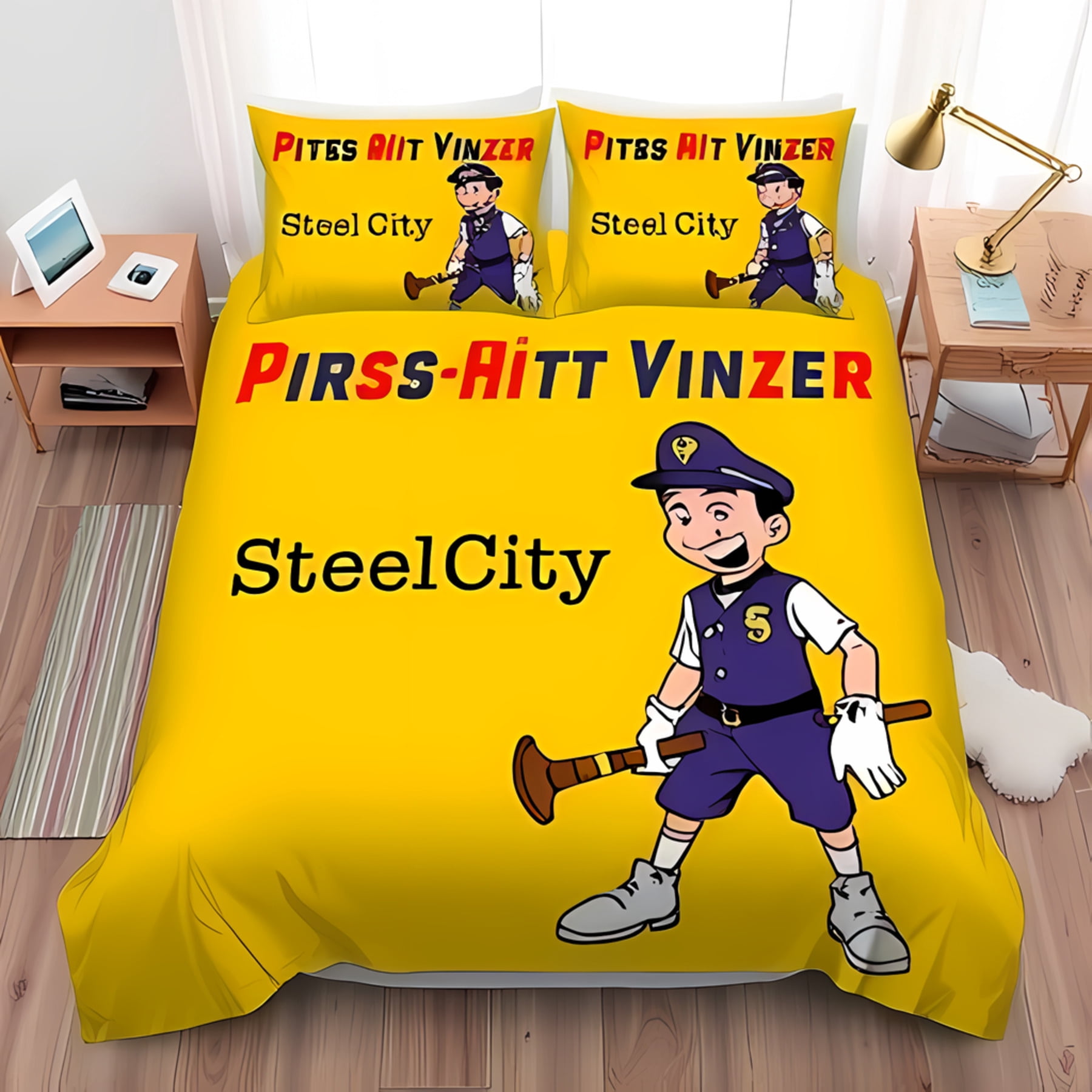 3-Piece Cartoon Character Duvet Cover Set with Yellow Bedding Purple ...