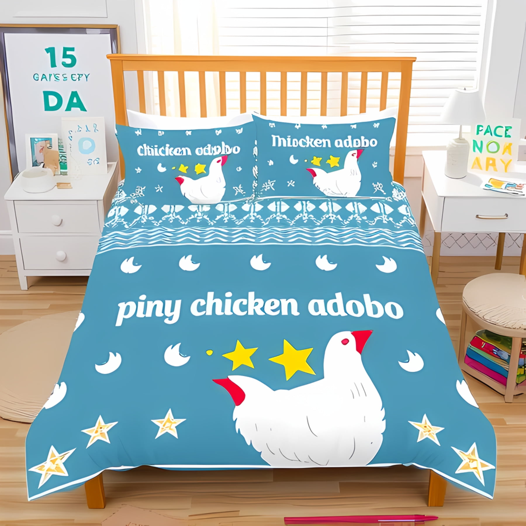 3-Piece Cartoon Chicken Adobo Duvet Cover Set - Playful Design with ...