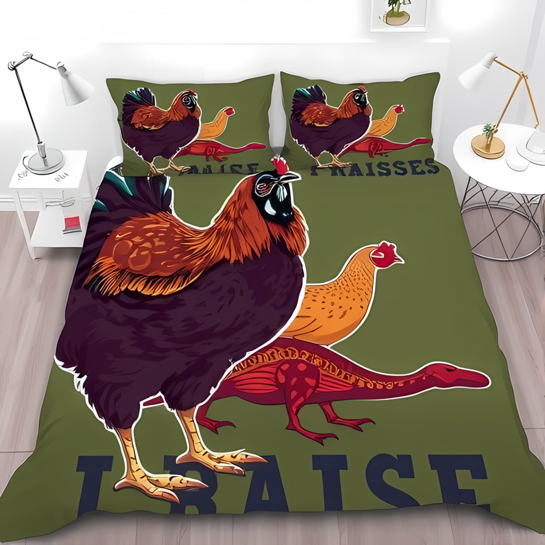 3-Piece Cartoon Chicken Duvet Cover Set - Whimsical Farmhouse Design ...