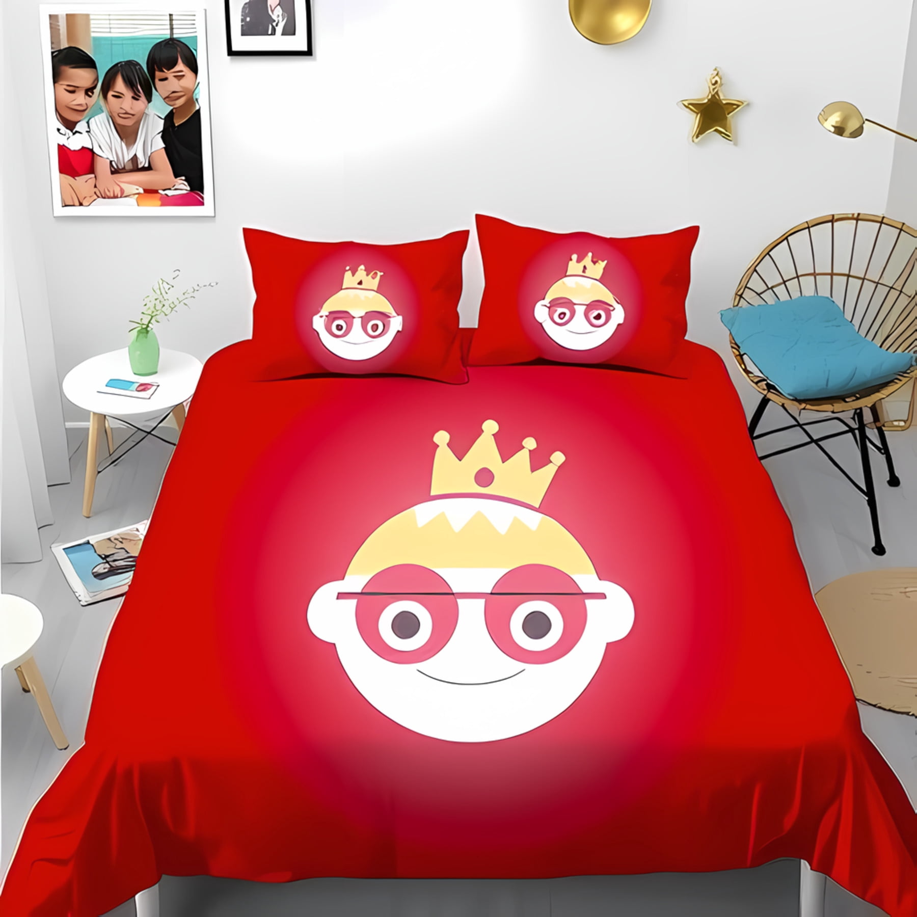 3-Piece Cartoon Crown Character Duvet Cover Set with Matching Pillows ...