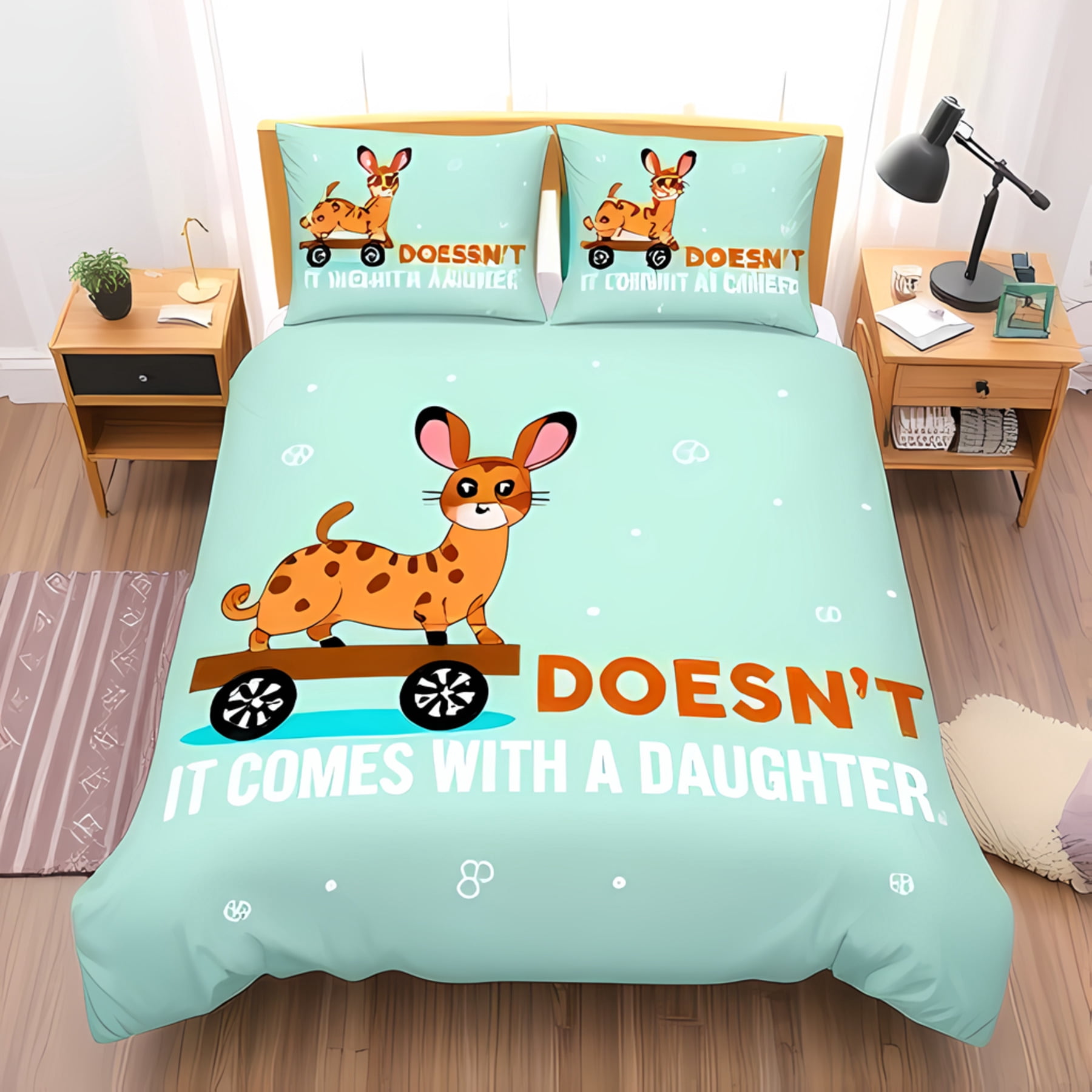 3-Piece Cartoon Dog Duvet Cover Set - Whimsical Skateboarding Design in ...