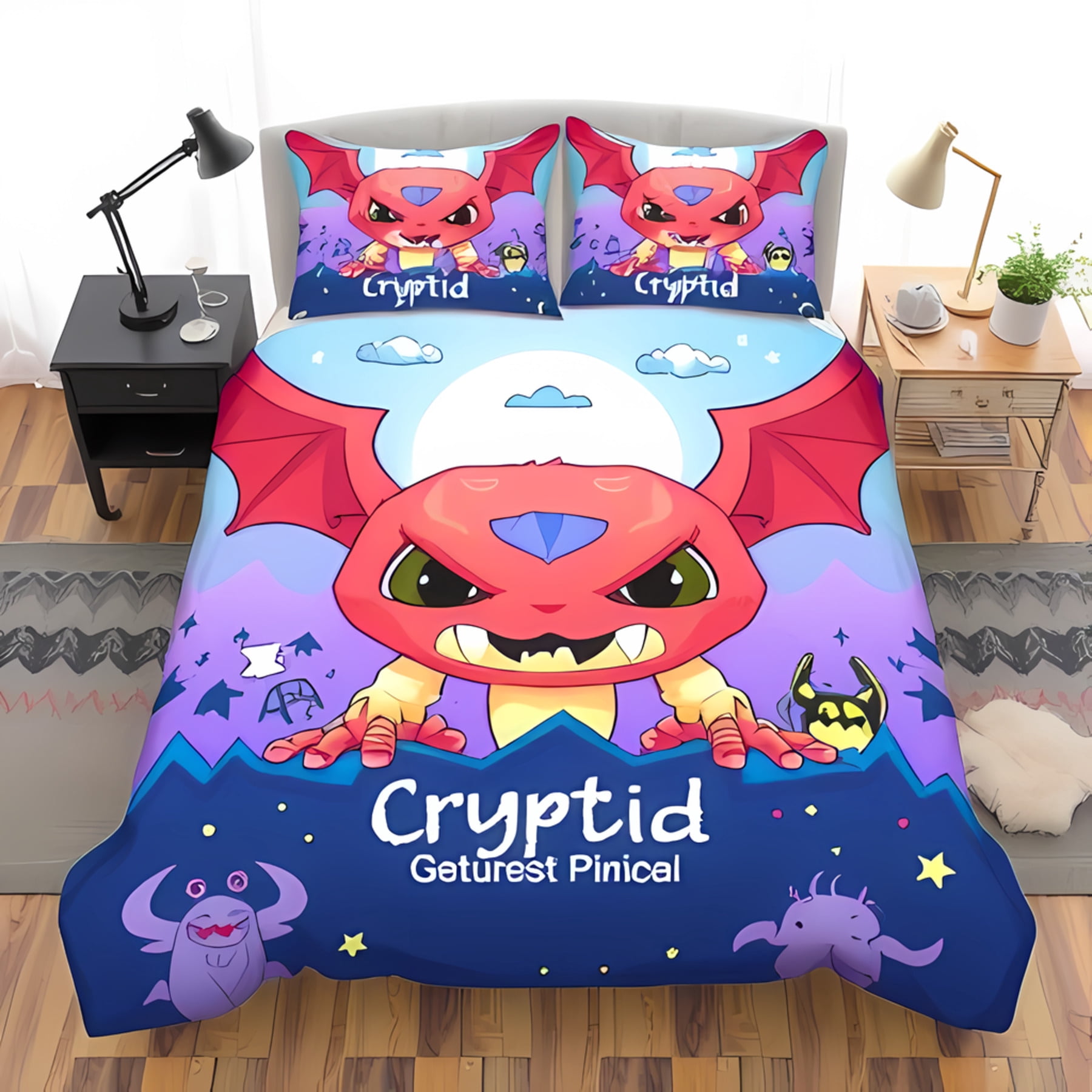 3-Piece Cartoon Dragon Duvet Cover Set - Whimsical Bedding with ...