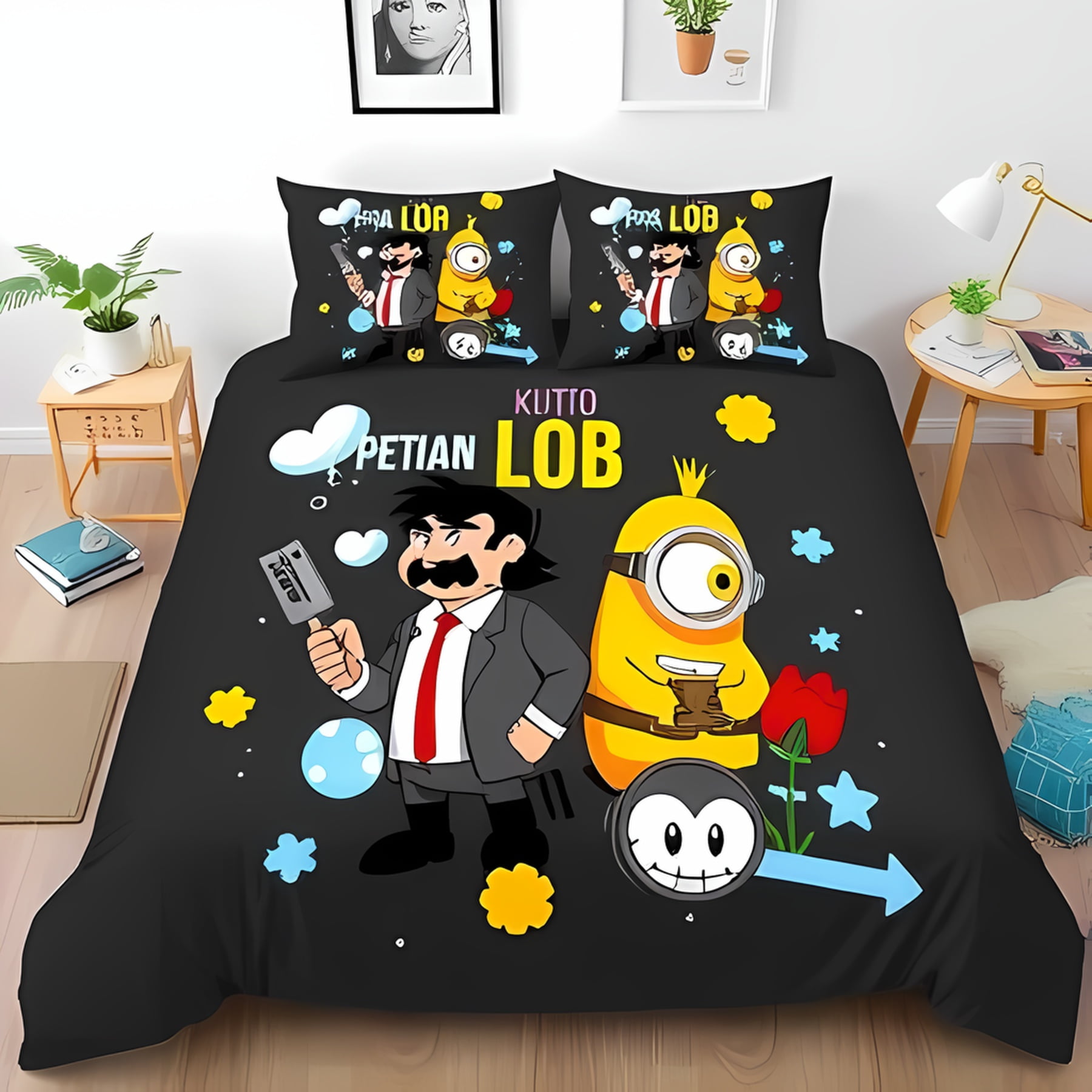 3-Piece Cartoon Duvet Cover & Pillowcase Set - Fun Mustachioed Man ...