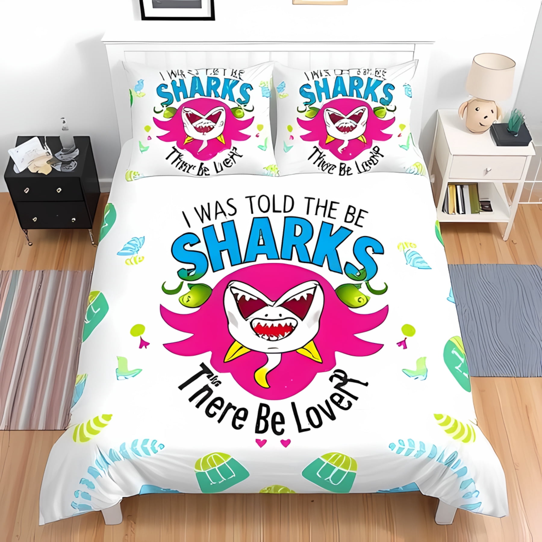 3-Piece Cartoon Duvet Cover Set - Fun Pink Design with Teal Text ...