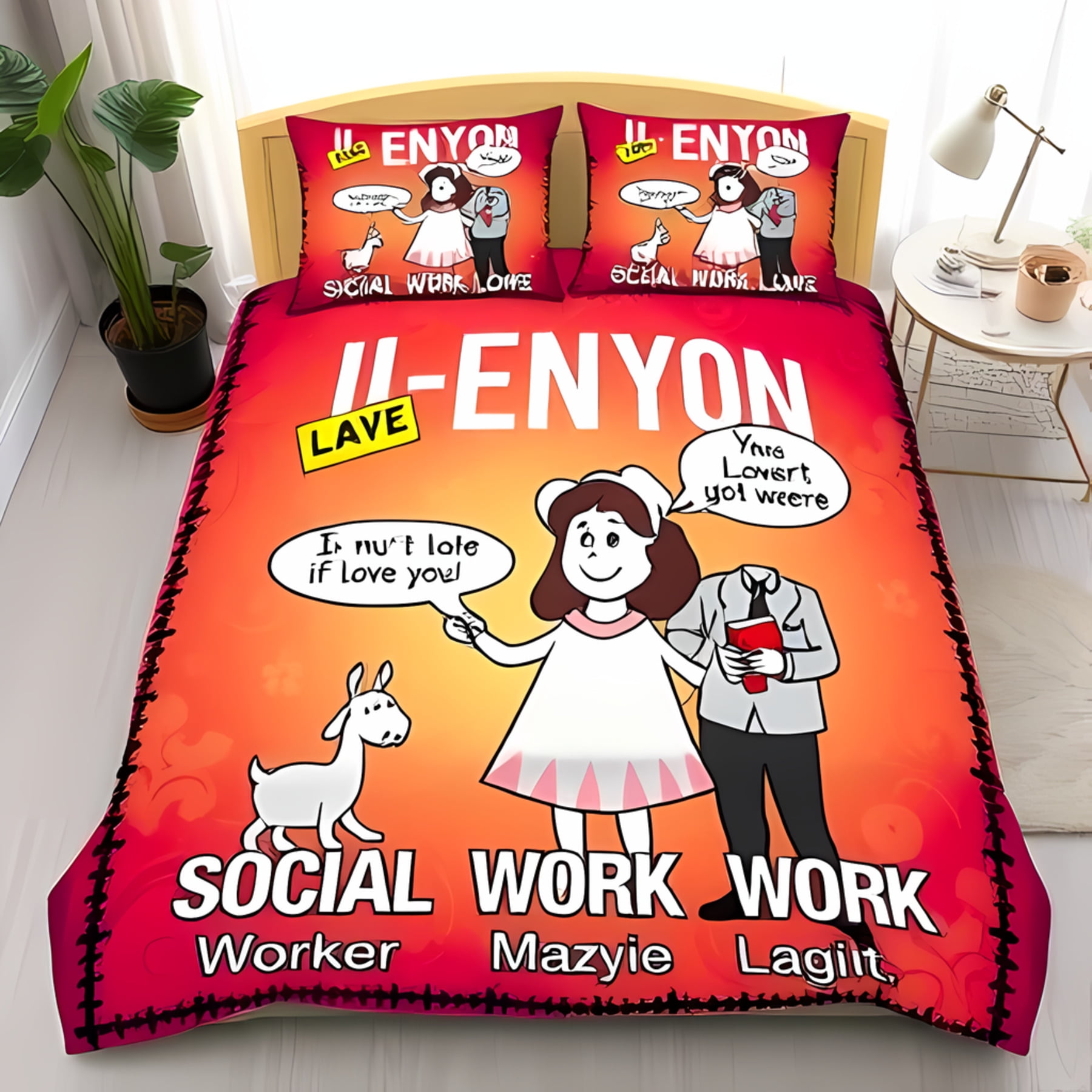 3-Piece Cartoon Duvet Cover Set with Playful Characters & Bold Letters ...