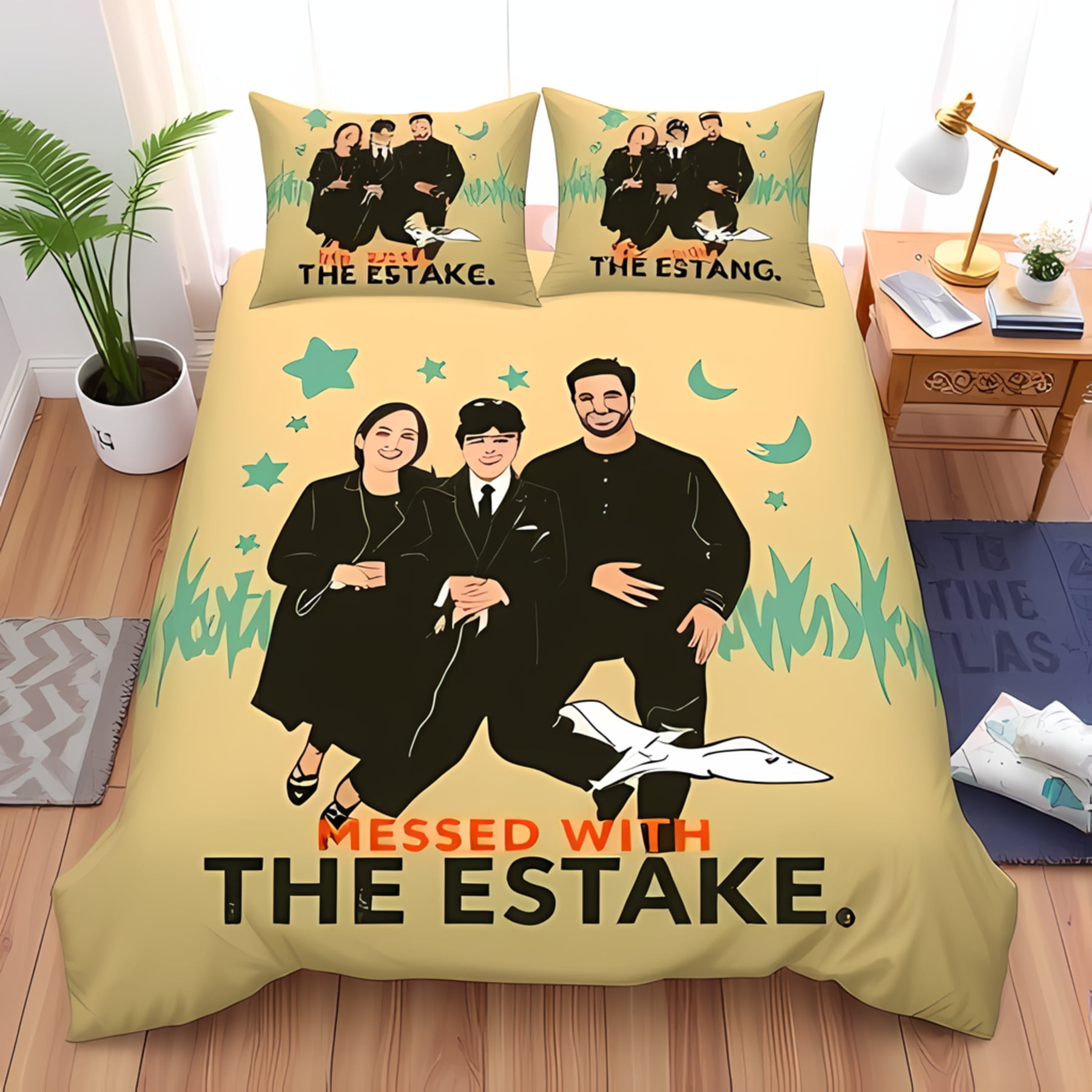 3-Piece Cartoon Duvet Cover Set with Yellow Design Featuring Black ...