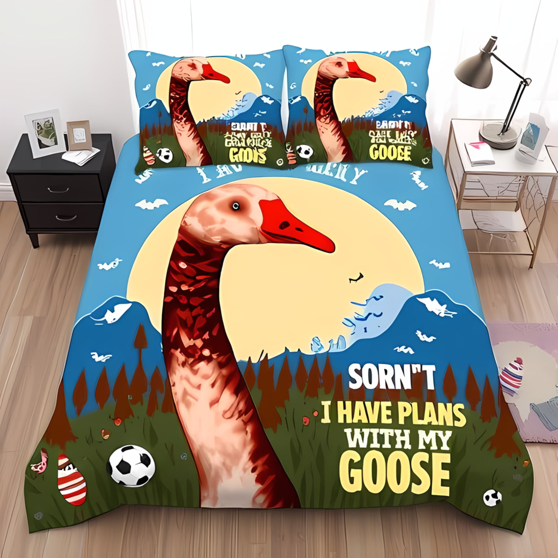 3-Piece Cartoon Goose Duvet Cover Set with Whimsical Nature Design ...