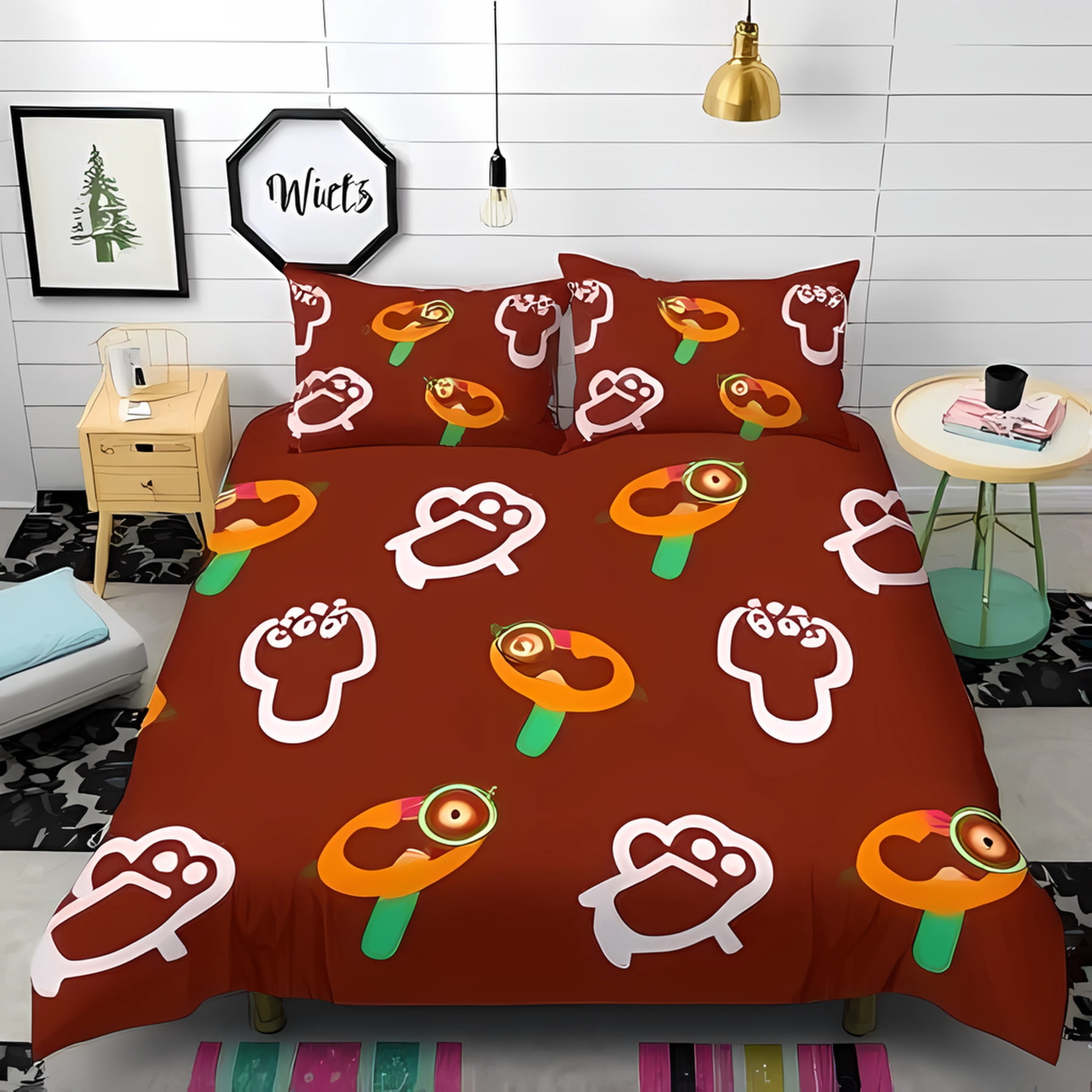 3-Piece Cartoon Ice Cream & Print Bedding Set - Duvet Cover ...